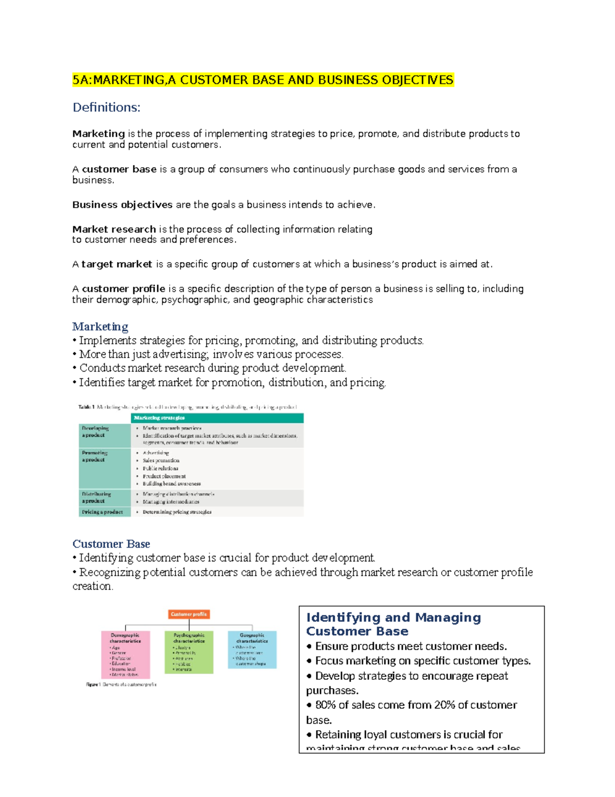 Business chapter 5 notes - 5A:MARKETING,A CUSTOMER BASE AND BUSINESS ...