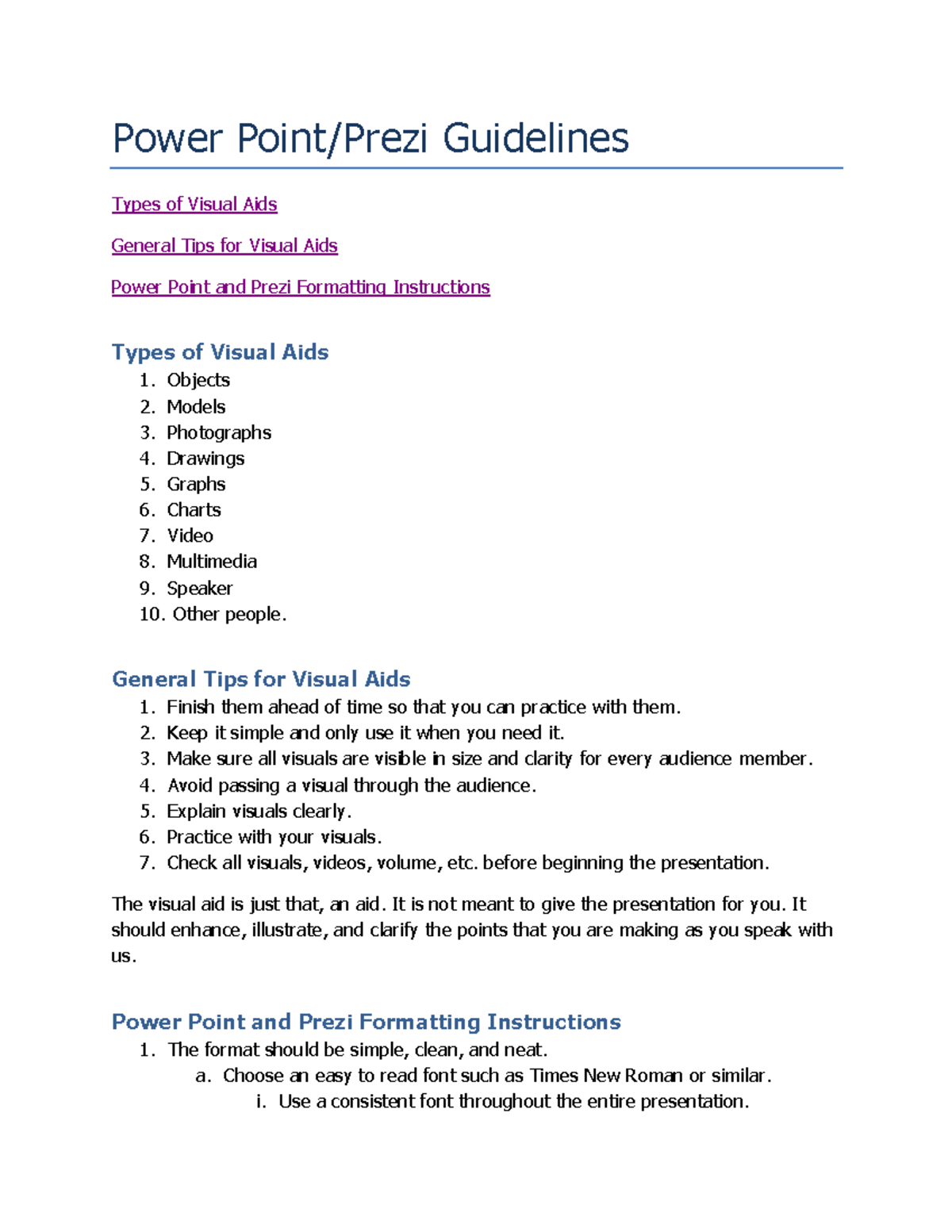 Power Point and Prezi Guidlines - Power Point/Prezi Guidelines Types of ...
