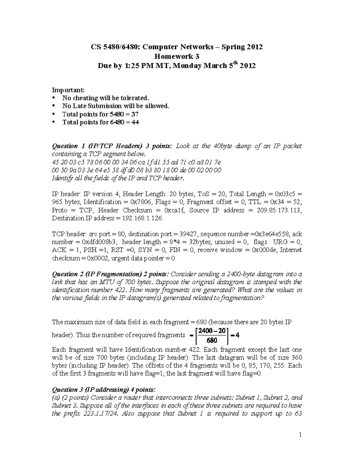 Hw3 soln - solved - CS 5480/6480: Computer Networks – Spring 2012 ...