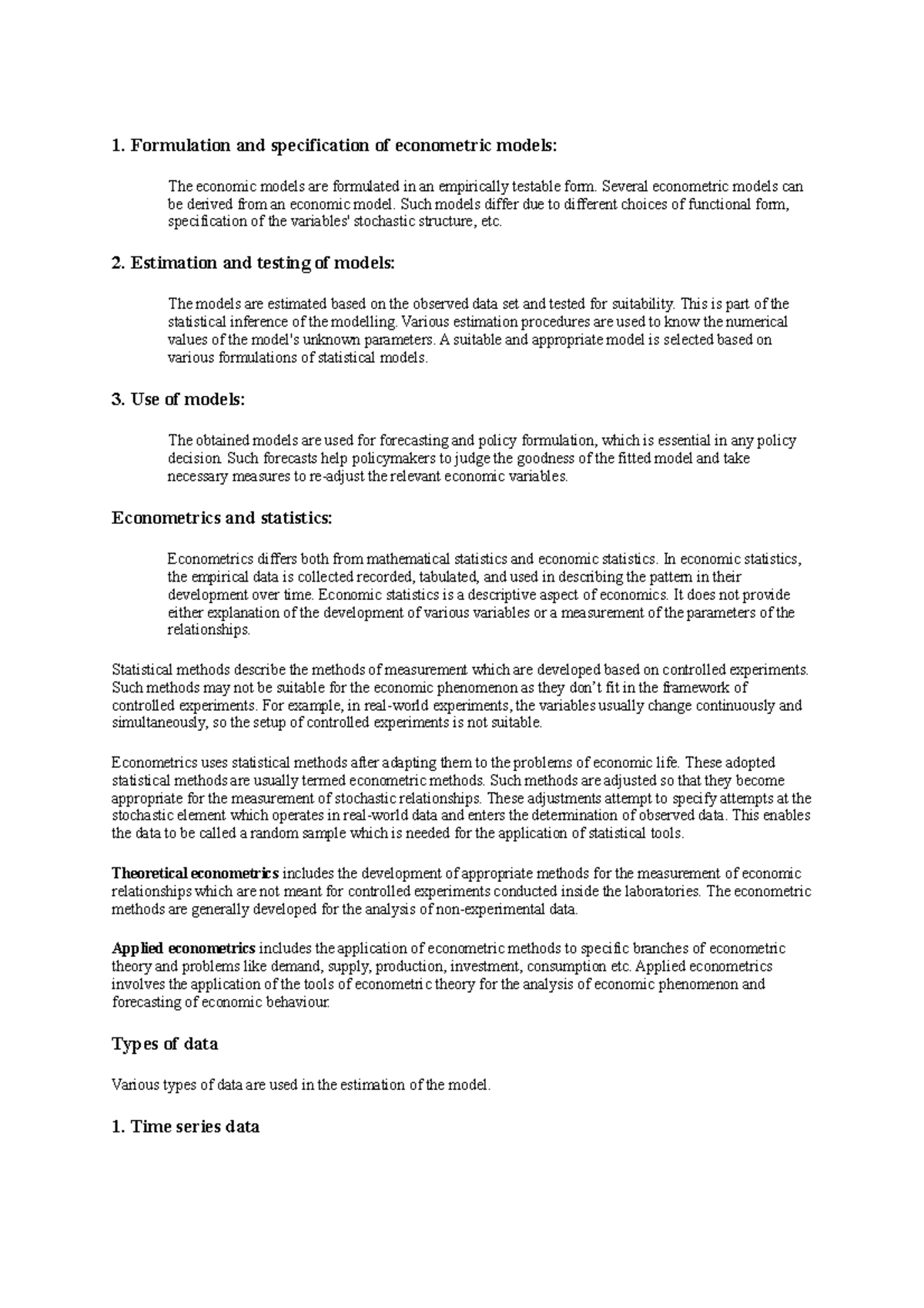 Econometrics introduction - 1. Formulation and specification of ...
