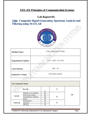 Lab Report-07 - EEE35 1 - Principles of Communication Systems Lab Report- 07 Name Syed Shayaan ...