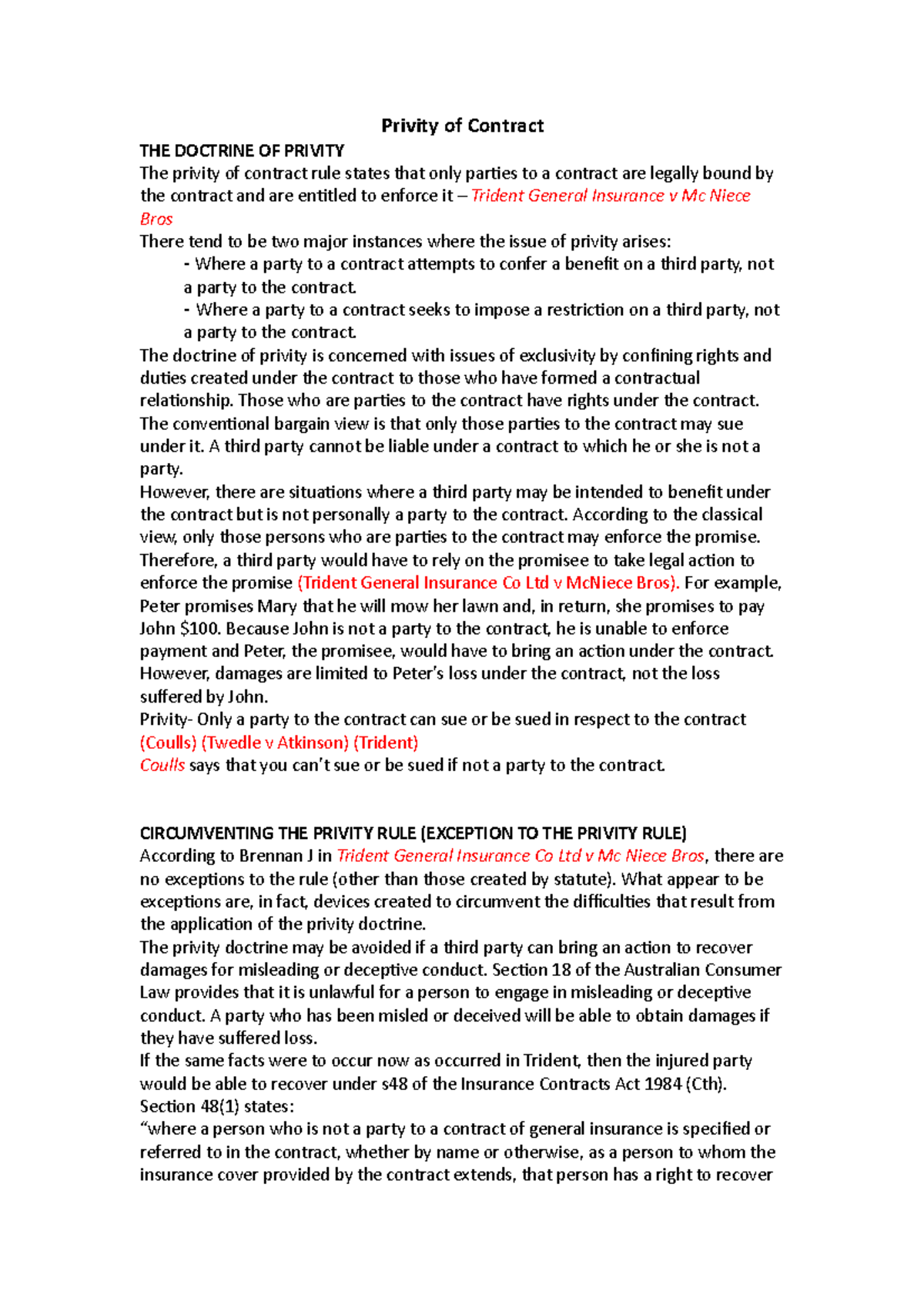 WEEK 5- PART A- Privity of Contract - Privity of Contract THE DOCTRINE ...