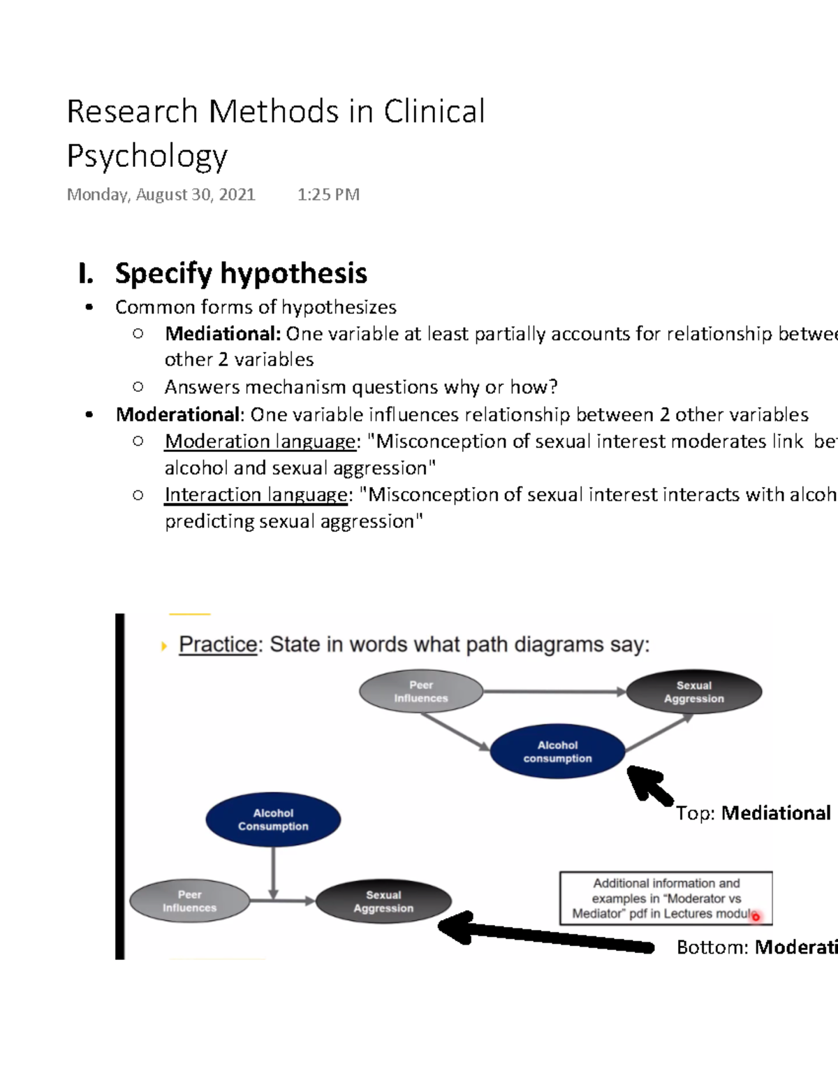 Research Methods in Clinical Psychology - I. Specify hypothesis Common ...