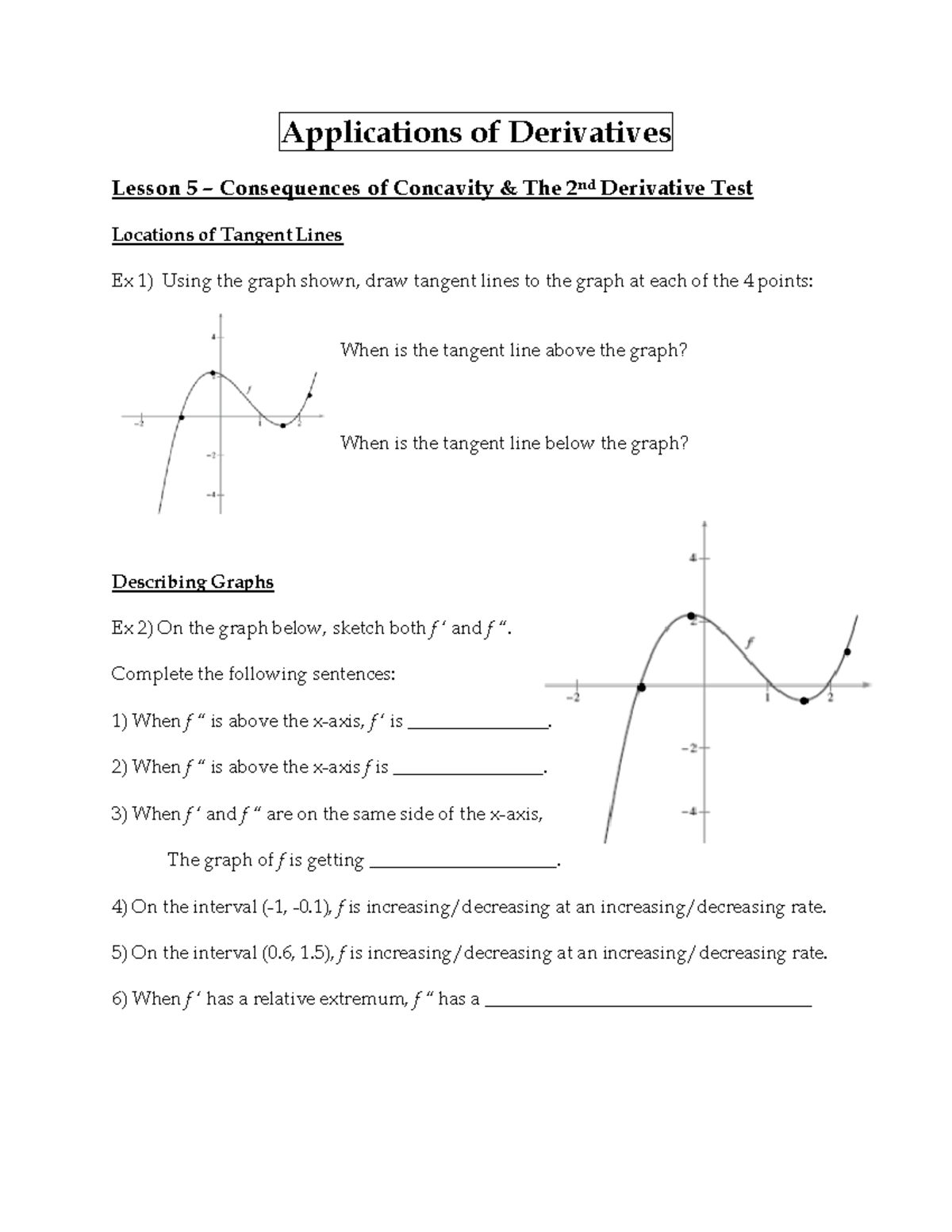 Lesson 5 - 2nd derivative test notes - Applications of Derivatives ...