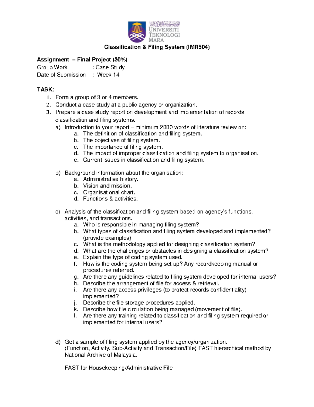 IMR504 Final Project OKT 2022 - Classification & Filing System (IMR504 ...