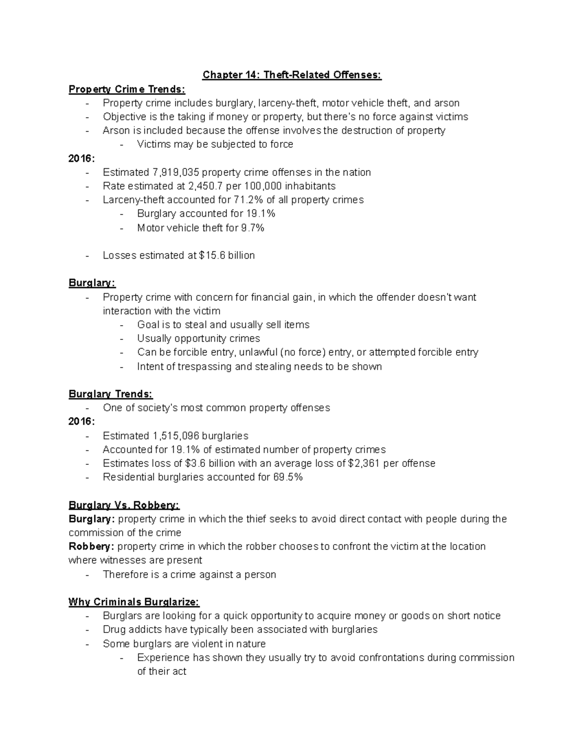 Reflection - notes - Chapter 14: Theft-Related Offenses: Property Crime ...