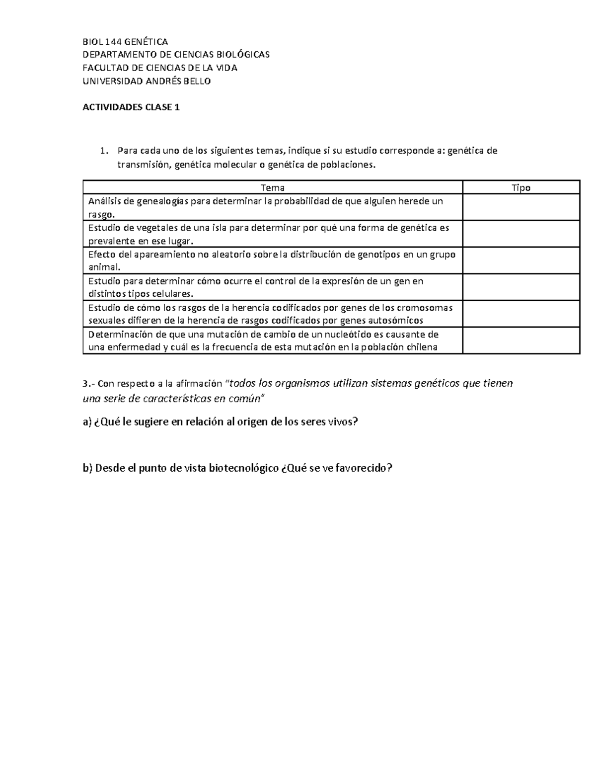 Actividades Clase 1 (introduccion a genetica) - BIOL 144 GENÉTICA ...