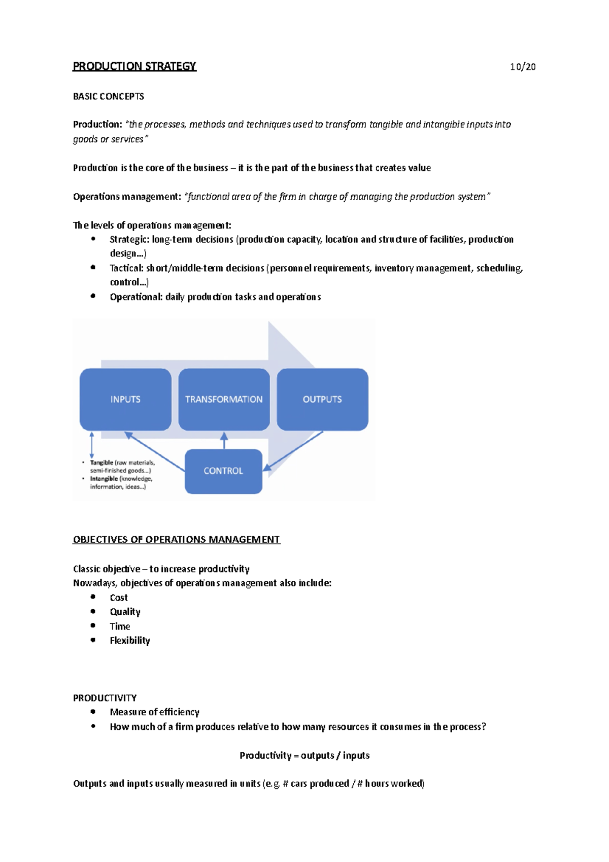 chapter 5 notes: production strategy - PRODUCTION STRATEGY 10/ BASIC ...