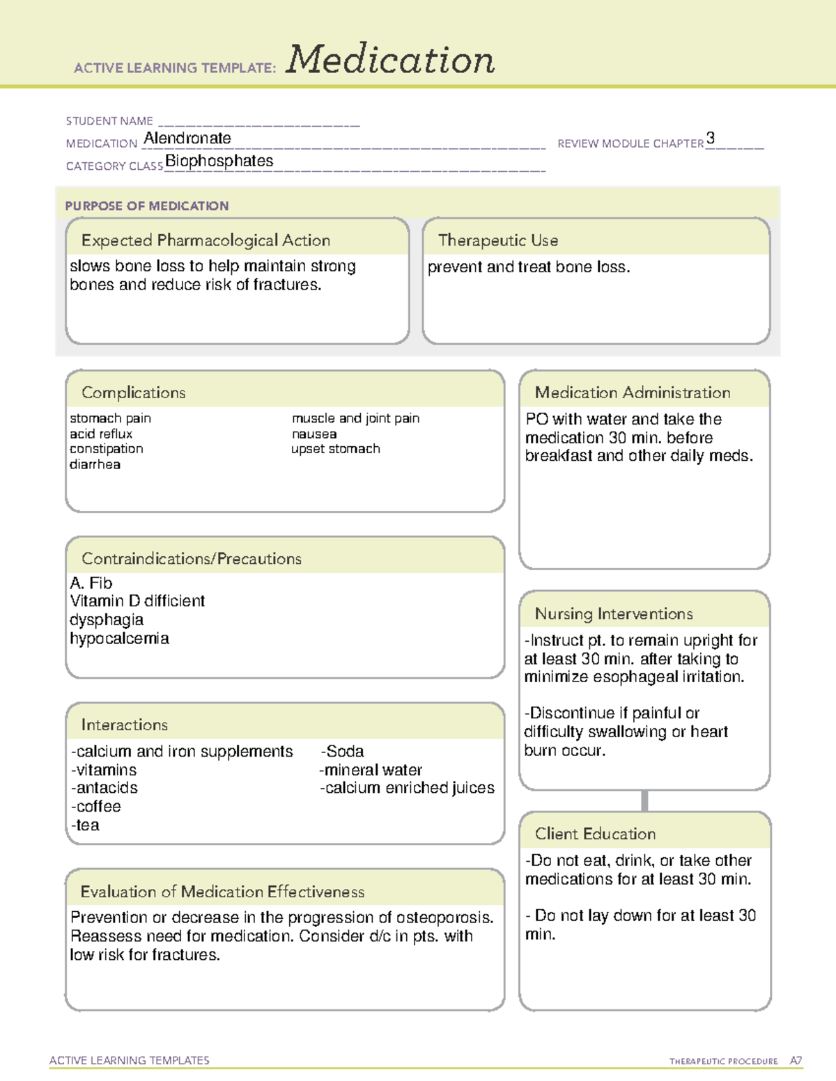 Alendronate - ACTIVE LEARNING TEMPLATES TherapeuTic procedure A ...