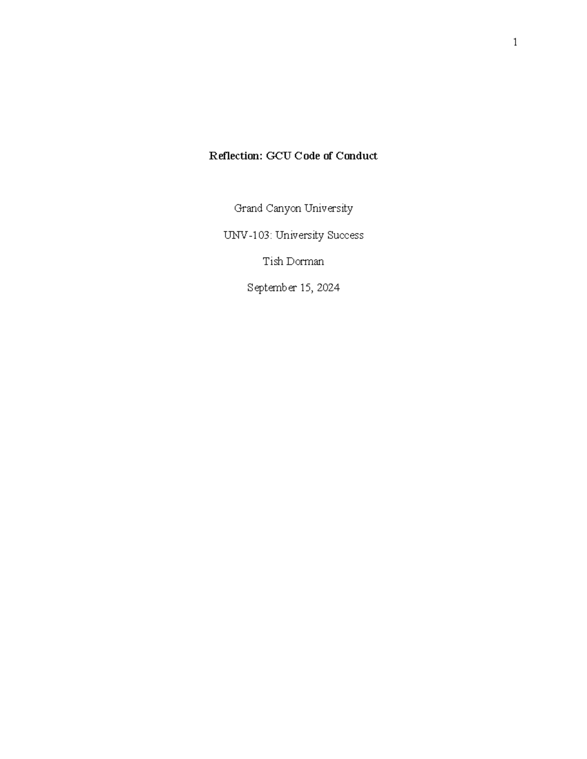 Gcu Code Of Conduct Reflection Reflection Gcu Code Of Conduct Grand Canyon University Unv 103