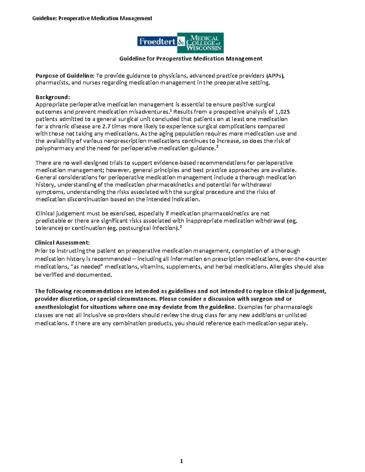 Perioperative-medication-management - Guideline for Preoperative ...