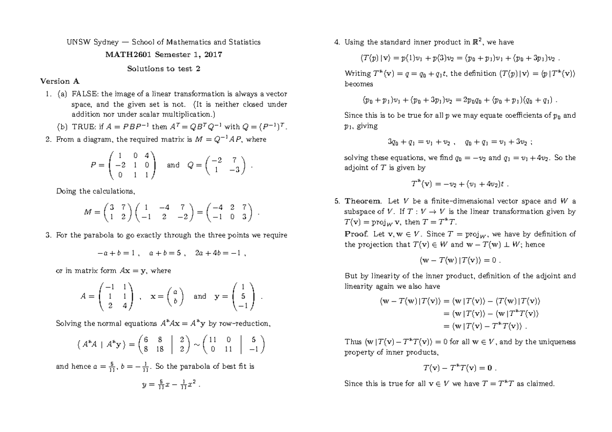 Exam 2017, answers - UNSW Sydney — School of Mathematics and Statistics ...