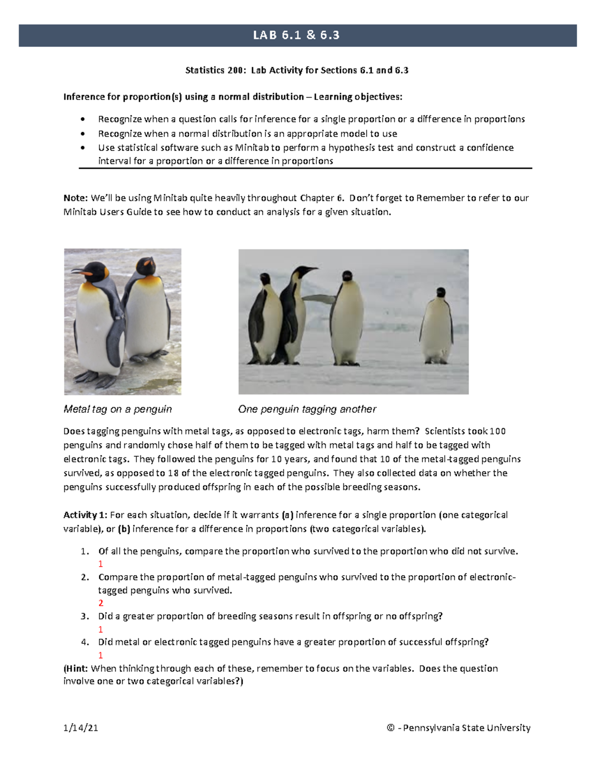 Section 6.1 and 6.3 stat lab - Statistics 200: Lab Activity for ...