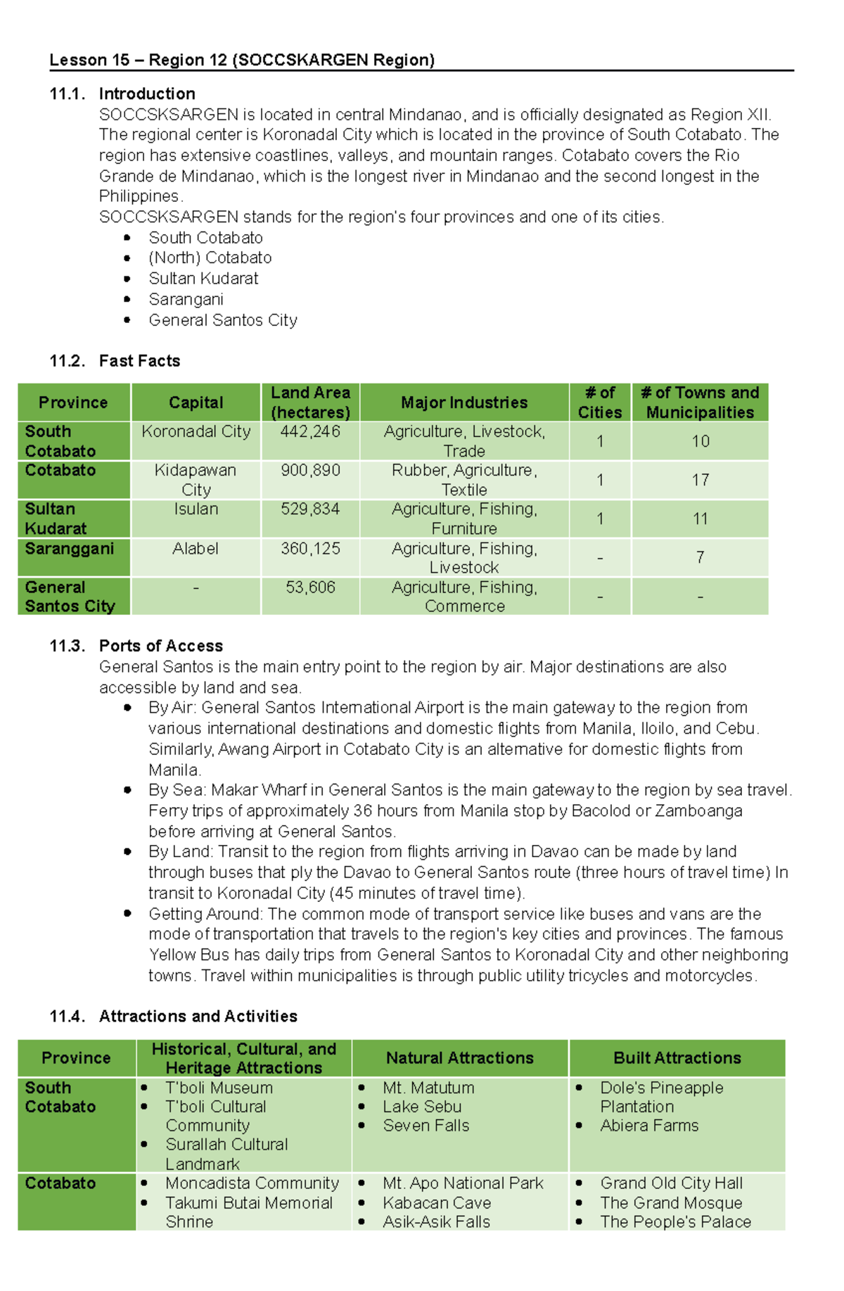Lesson 15 - Region 12 Soccskargen Region) - Lesson 15 – Region 12 ...