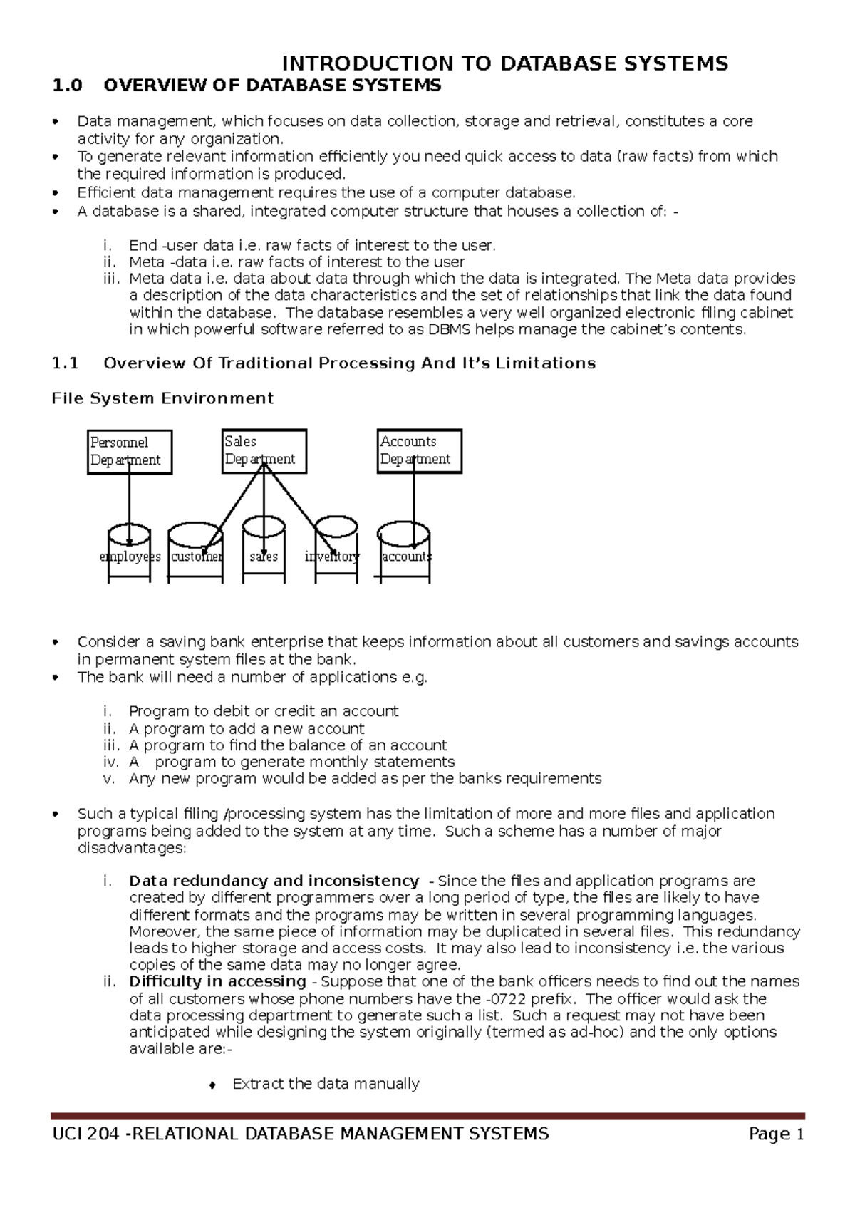 Database Systems Good Notes-common ITversion - INTRODUCTION TO DATABASE ...