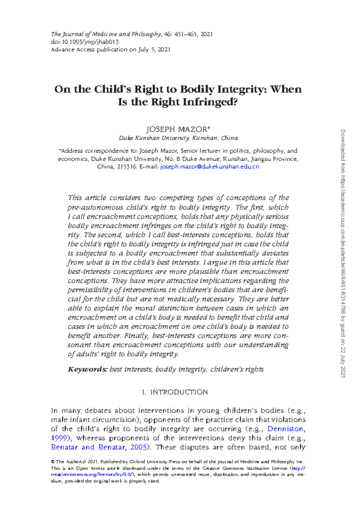On Child's Right to Body Integrity: When is the Right Infringed? - This ...