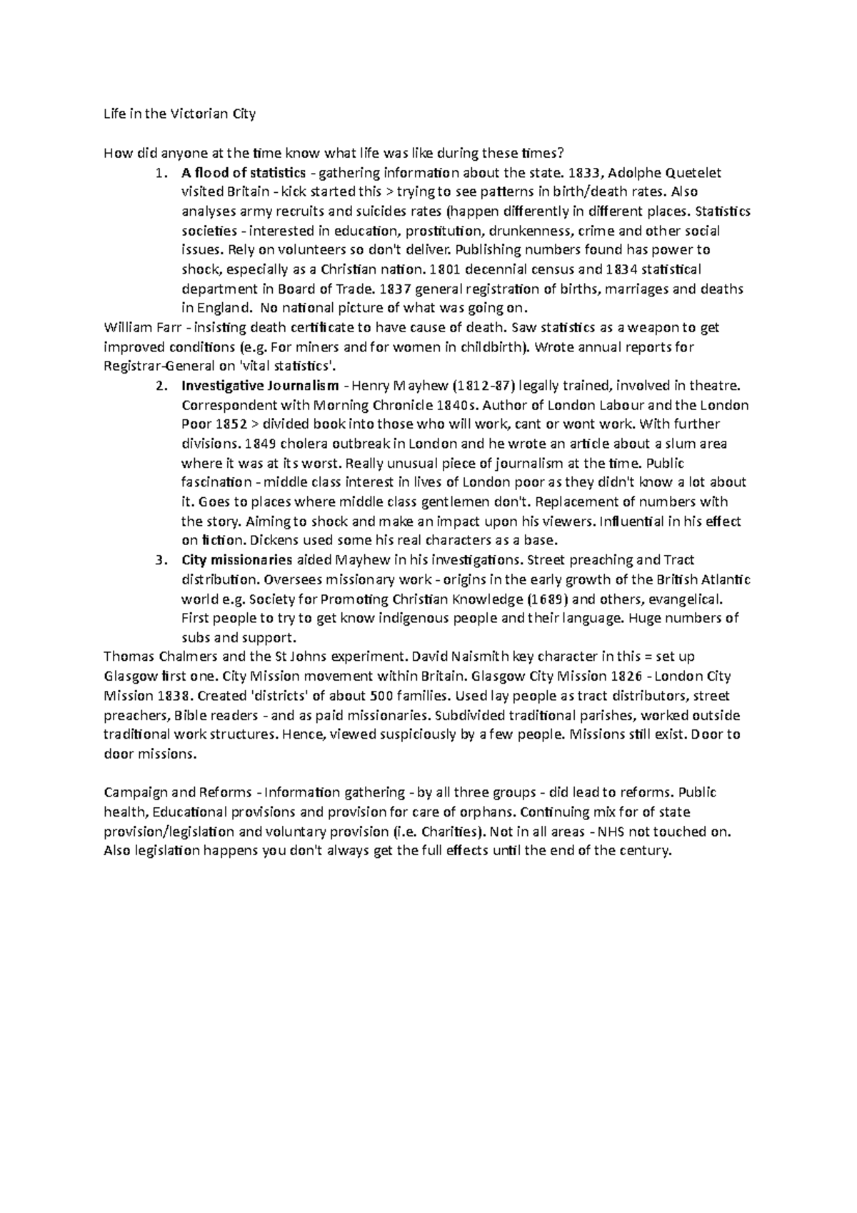 Lecture 12 - Life in the Victorian City How did anyone at the time know ...