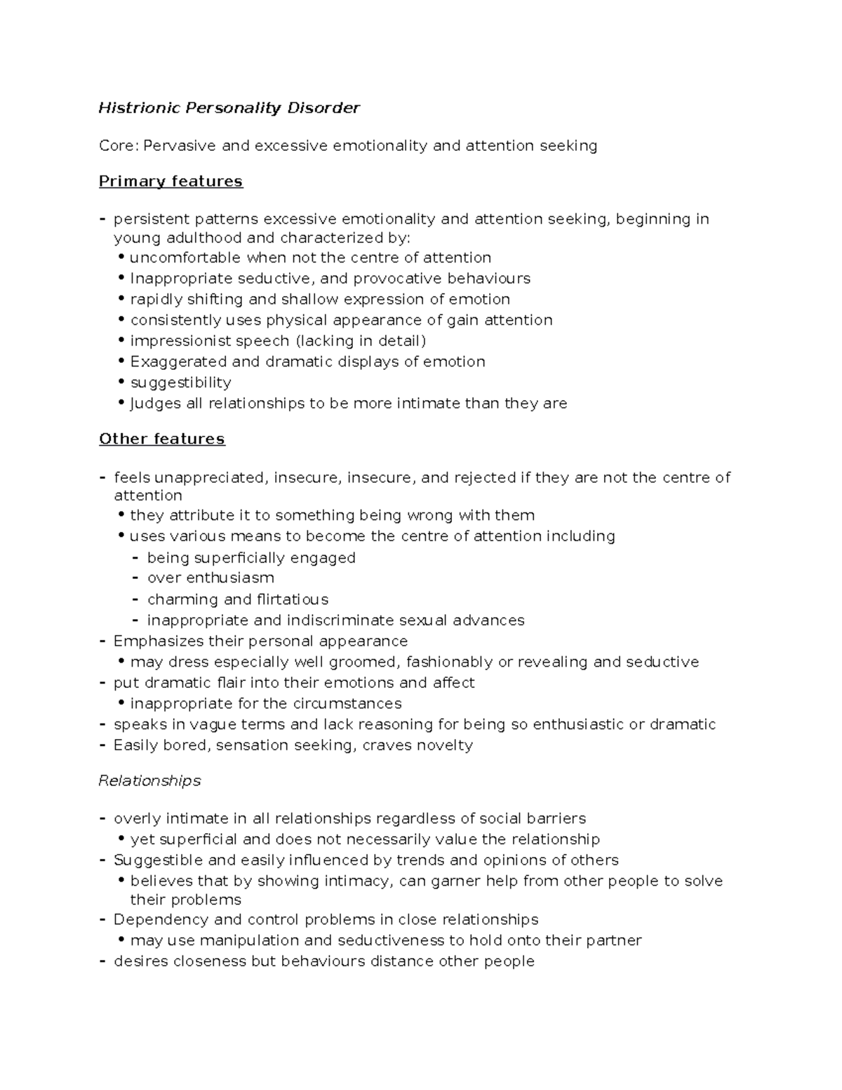Psyc300 personality disorders cluster B - Histrionic Personality ...