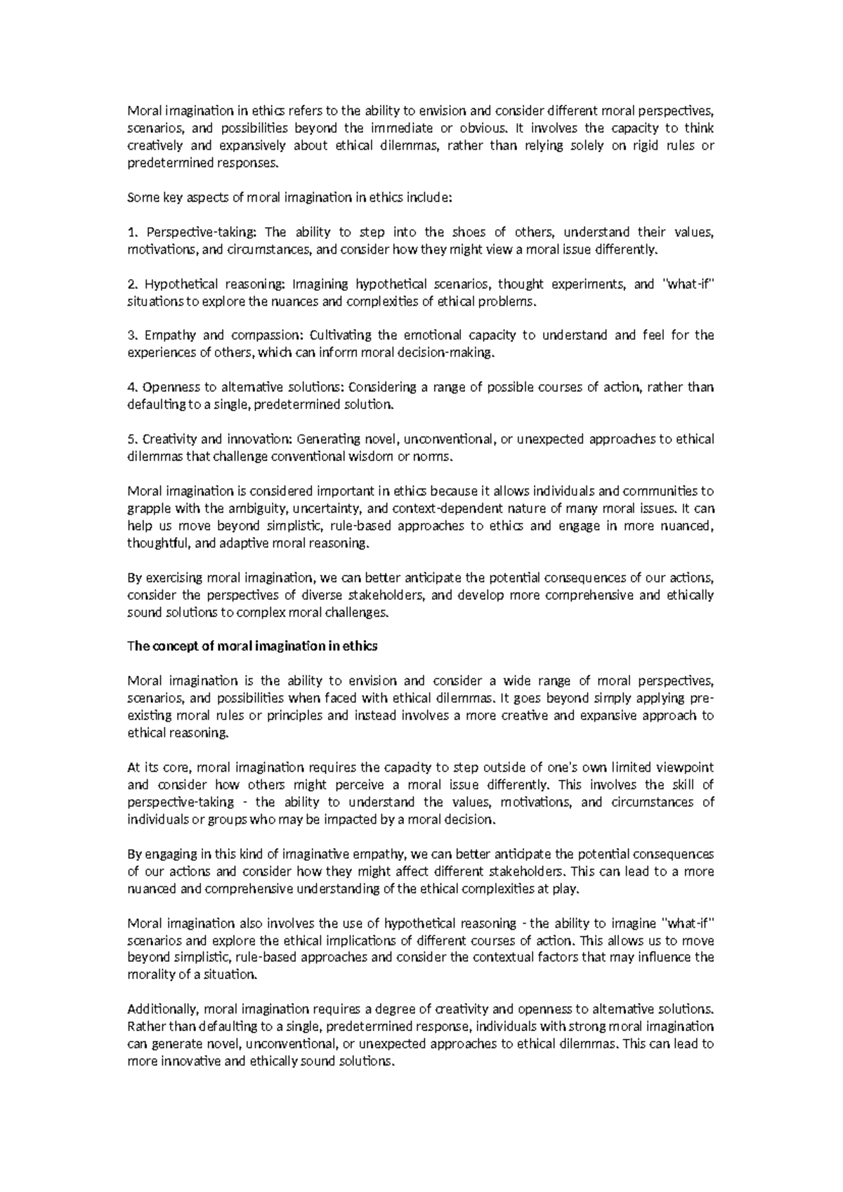 Moral-imagination - hehe - Moral imagination in ethics refers to the ...