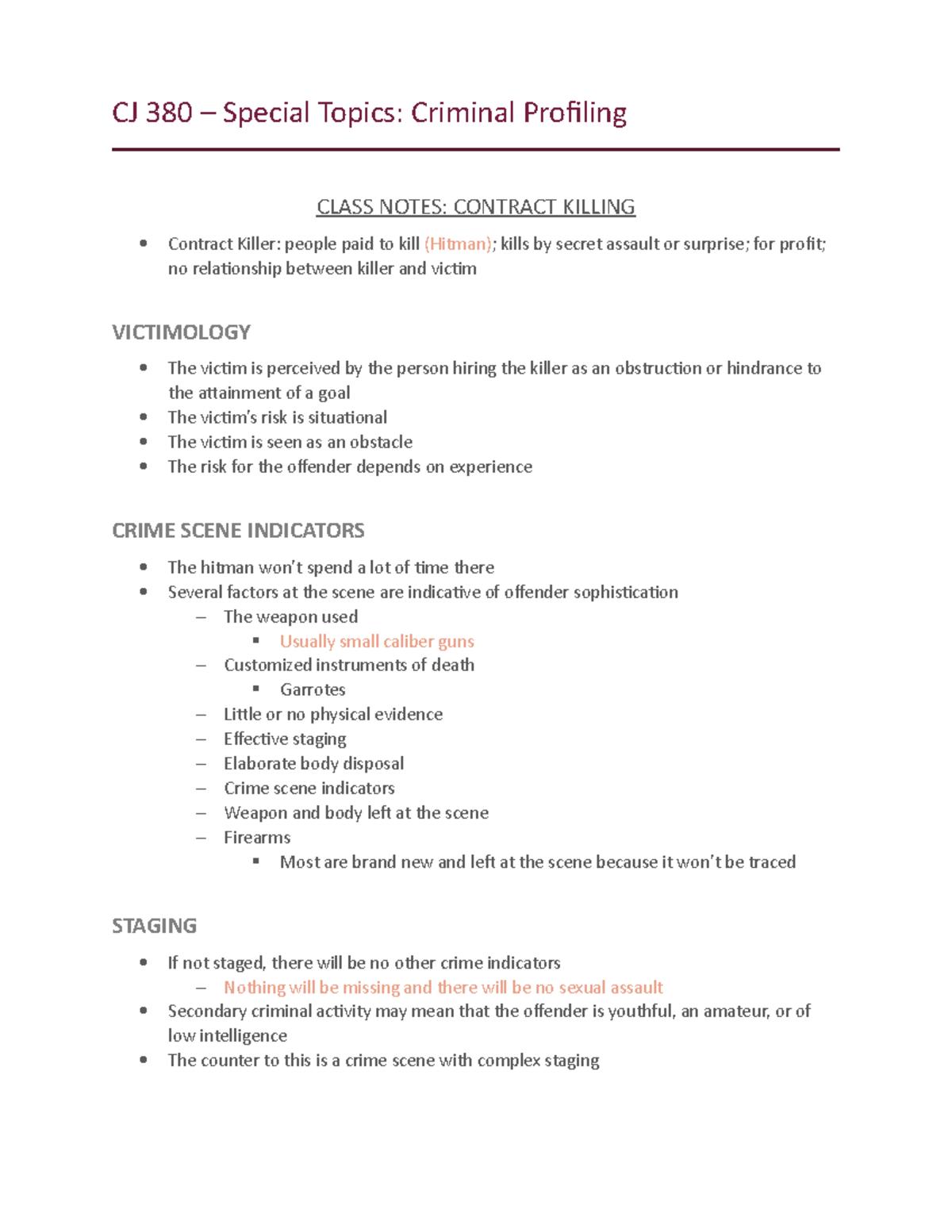 CJ 380 - Contract Killing - CJ 380 – Special Topics: Criminal Profiling ...