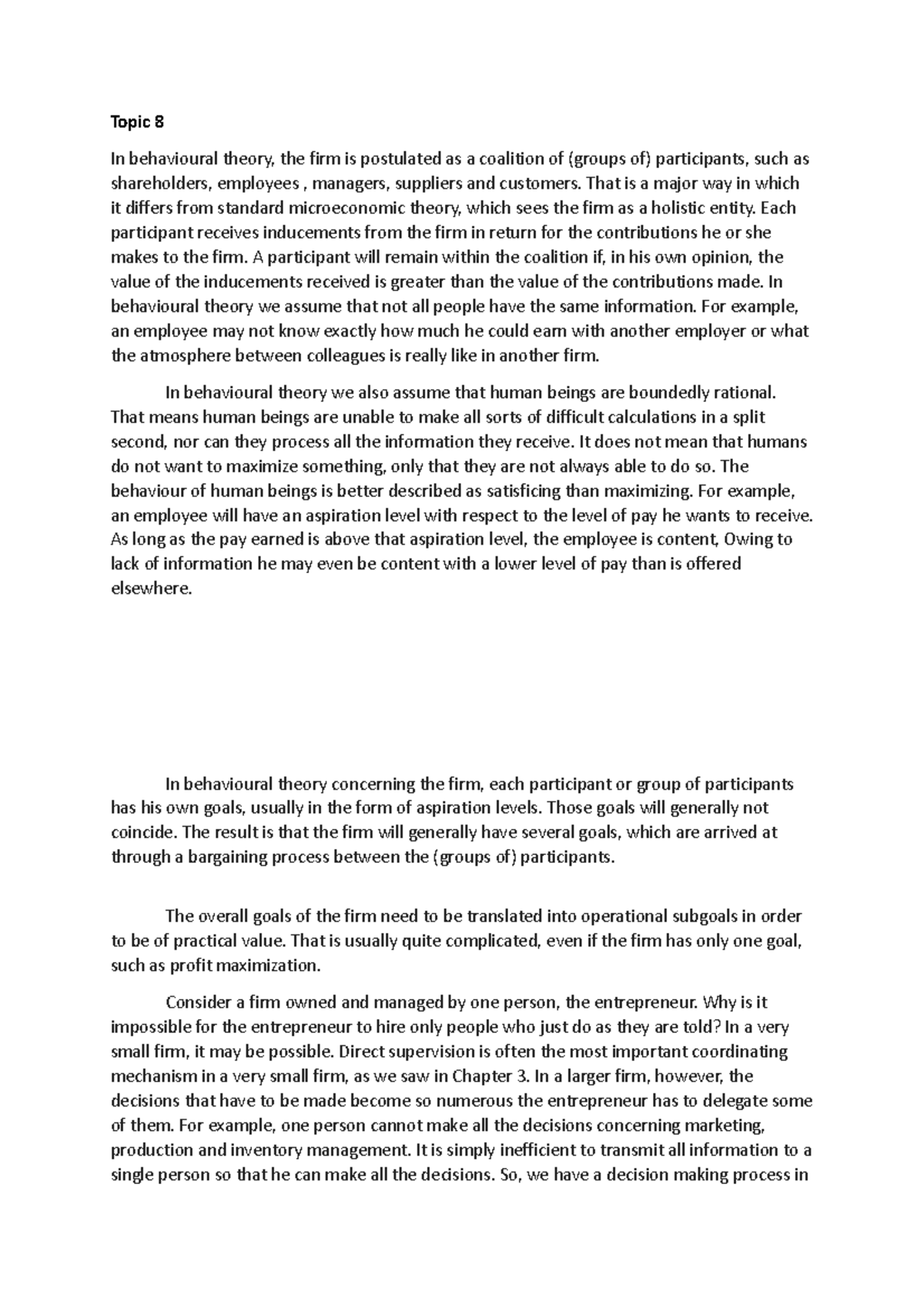 Topic 8 - Strategy and Organization - Topic 8 In behavioural theory ...