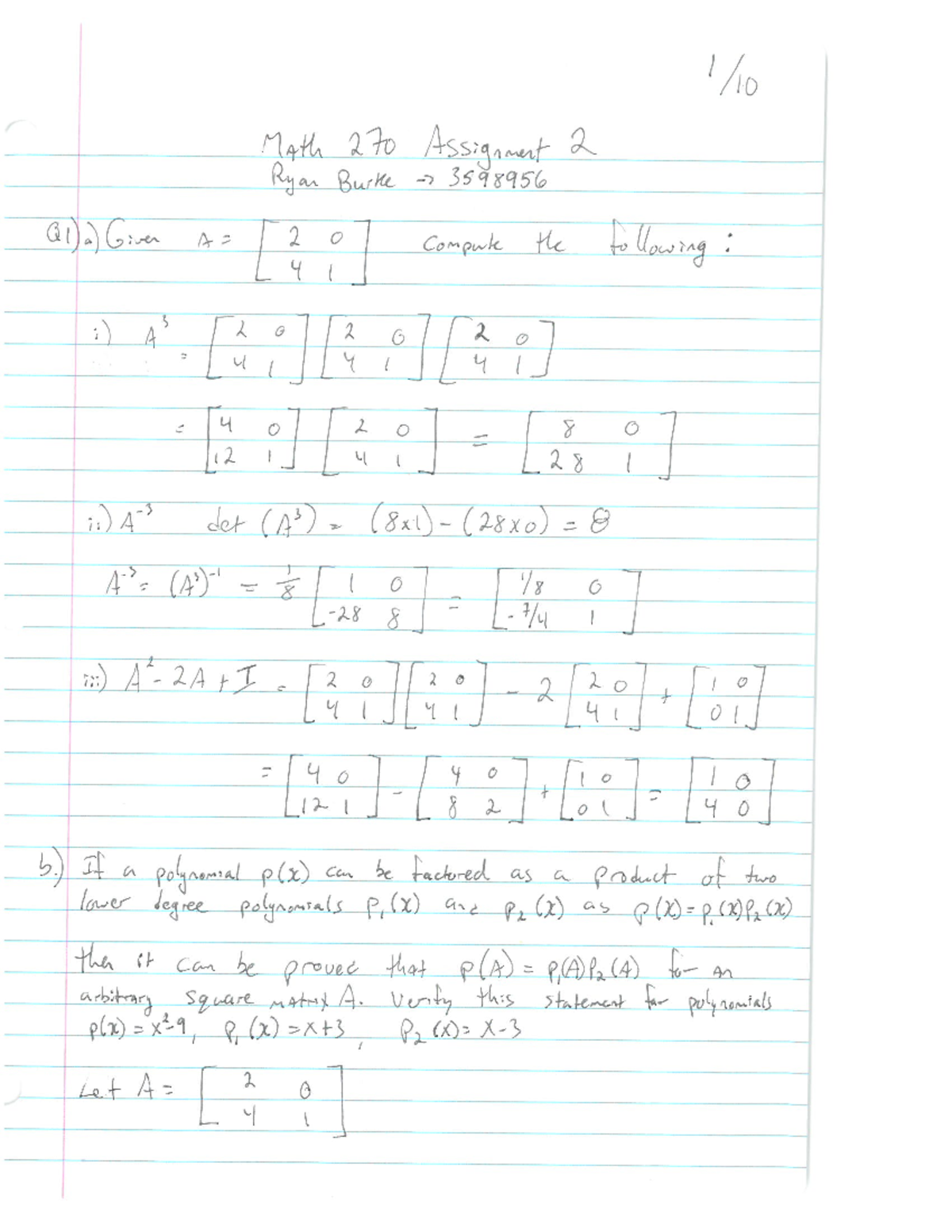 Math 270 Assignment 2 Ryan Burke - Math 270 - Studocu