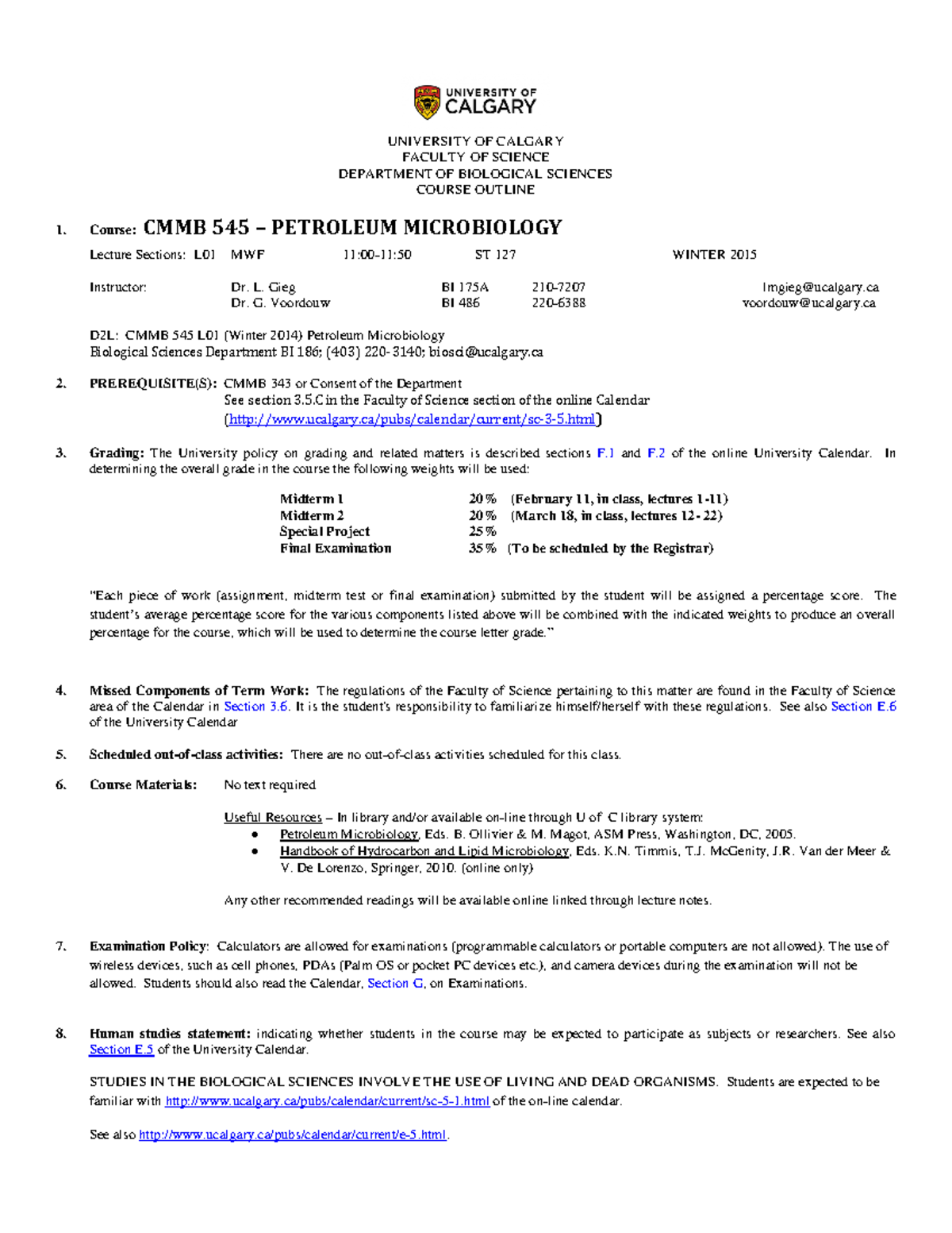 CMMB545-W2015-syllabus - UNIVERSITY OF CALGARY FACULTY OF SCIENCE ...