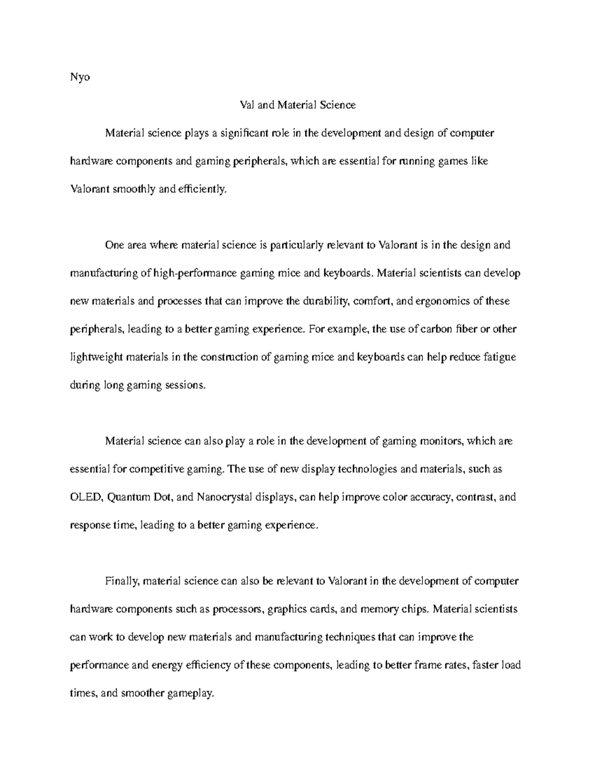 Val and Material Science - Nyo Val and Material Science Material ...