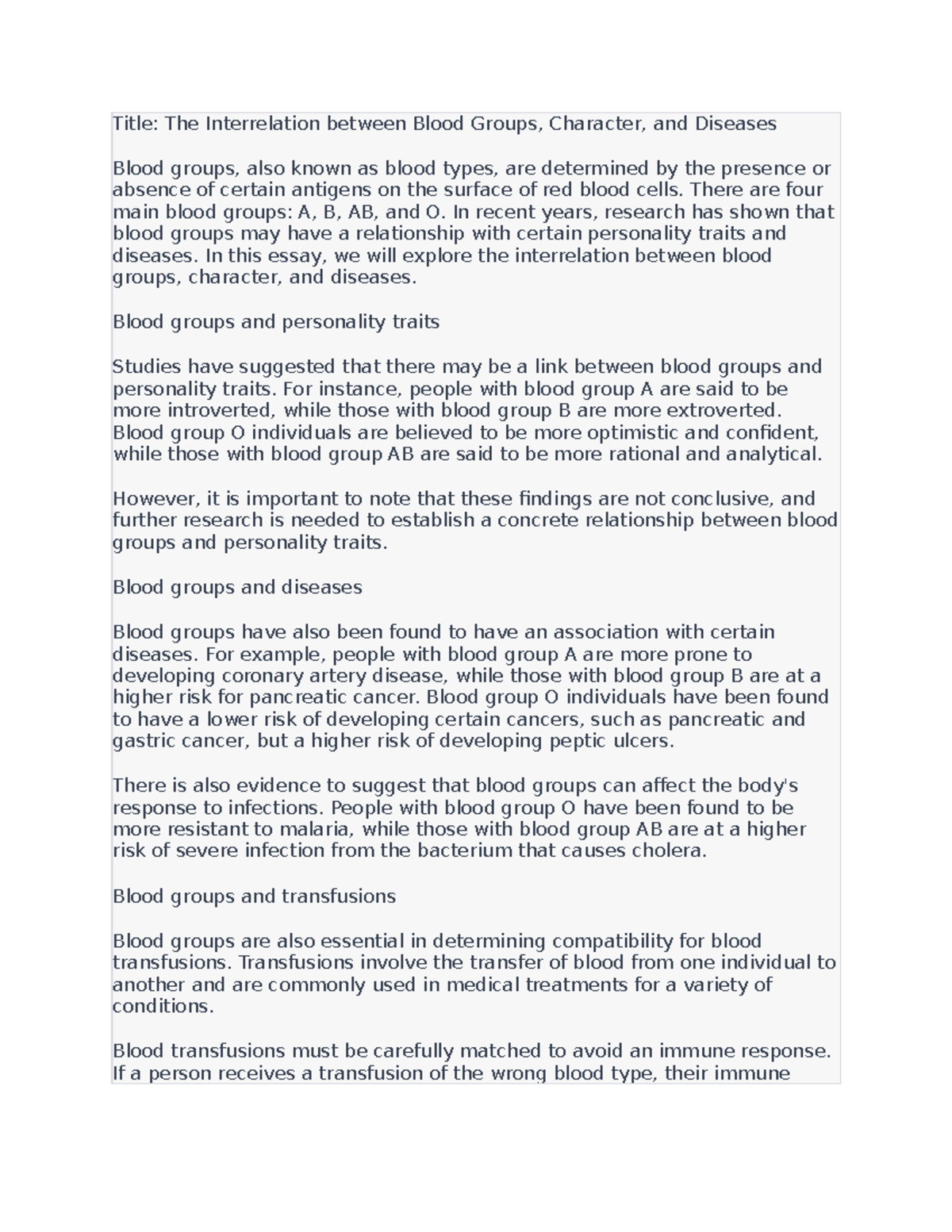 The Interrelation between Blood Groups, Character, and Diseases - There ...