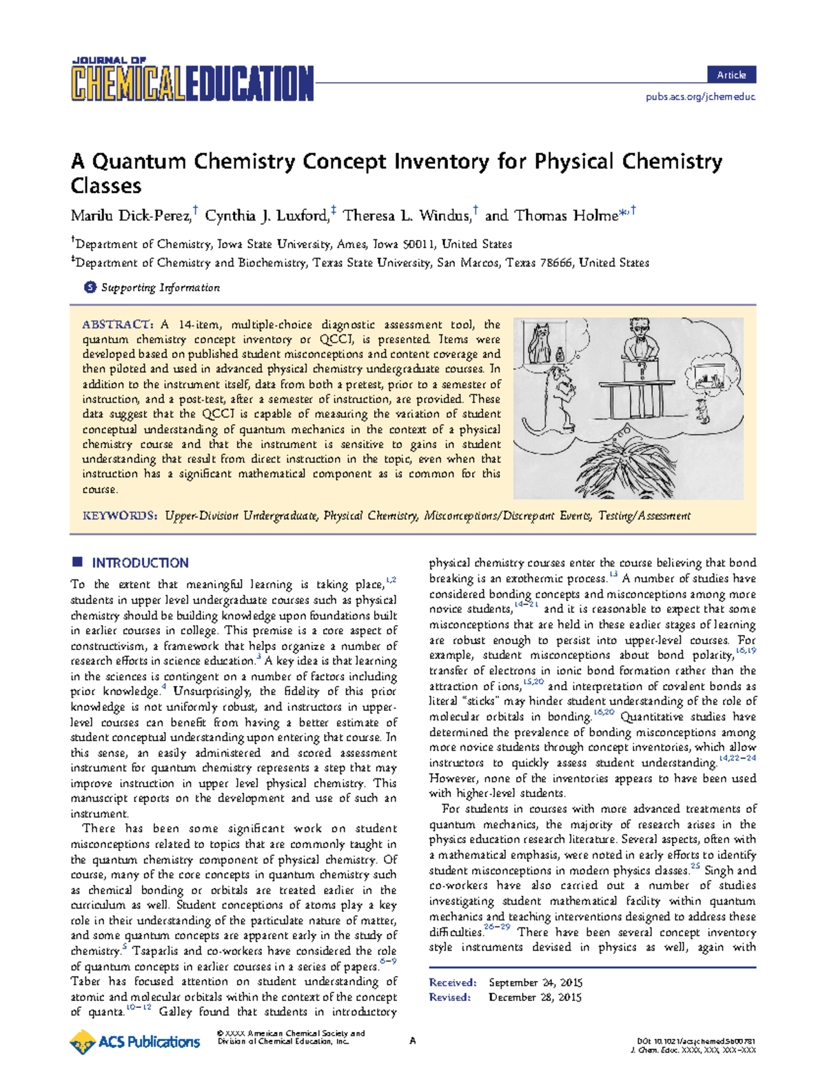 A Quantum Chemistry Concept Inventory for Physical Chemistry Classes ...