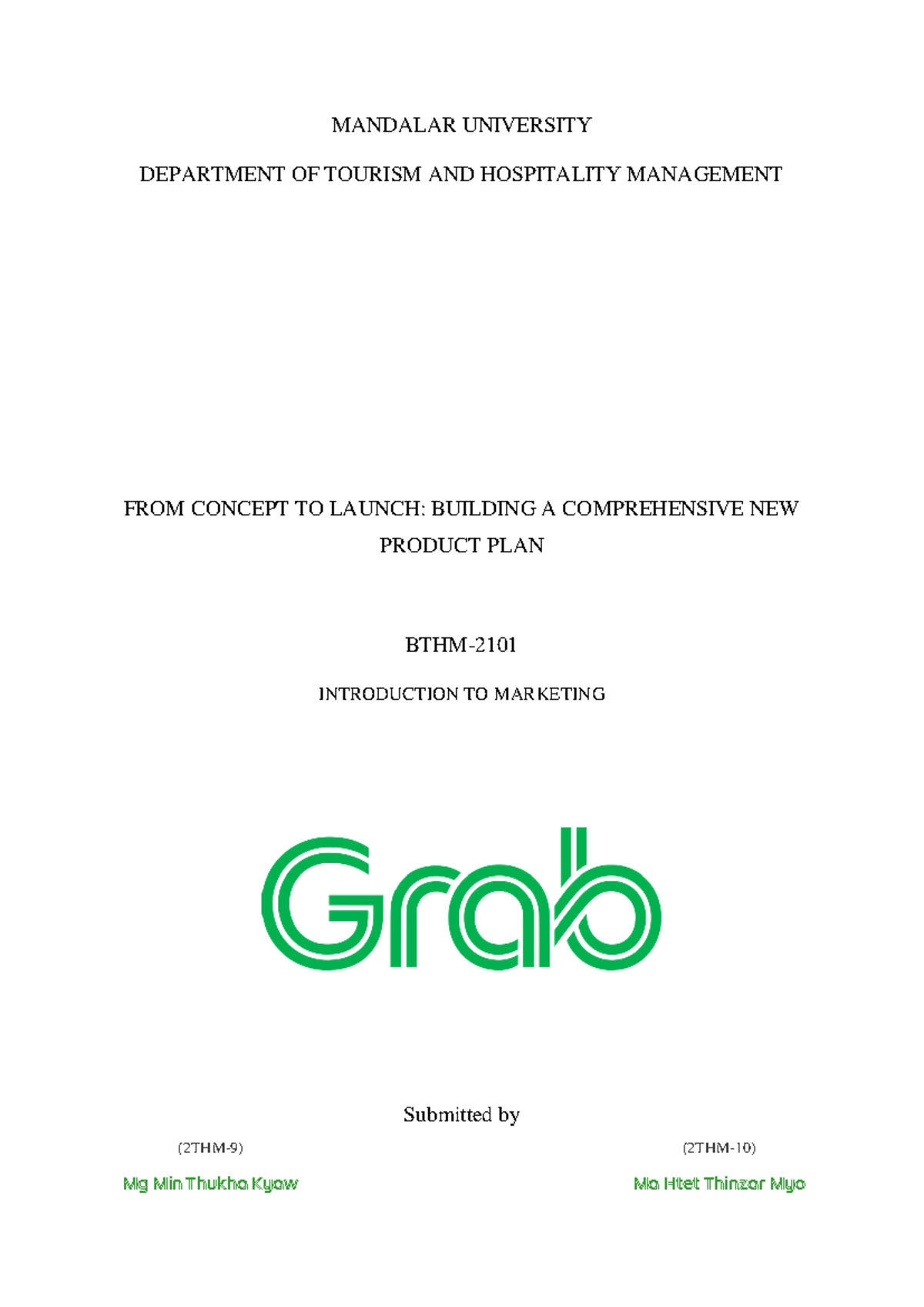 Assignment - Grab Mission Vision - MANDALAR UNIVERSITY DEPARTMENT OF ...