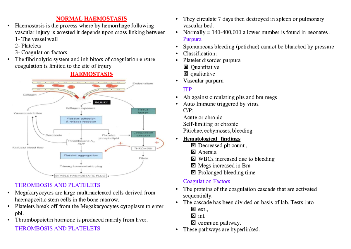 Hemostasis - Internal Medicine - NORMAL HAEMOSTASIS Haemostasis is the ...
