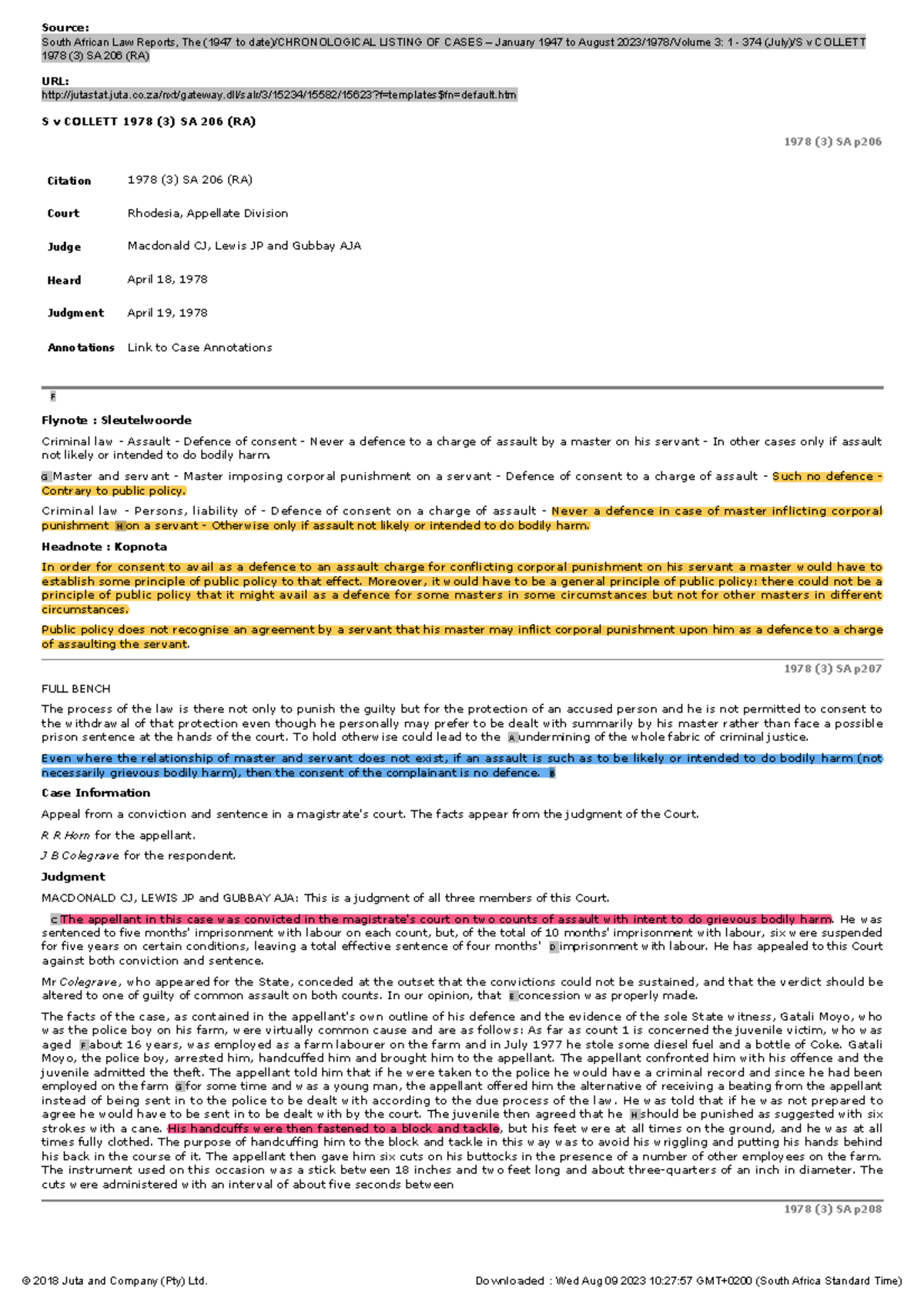 S v Collett 1978 (3) SA 206 (RA) - Source: South African Law Reports ...