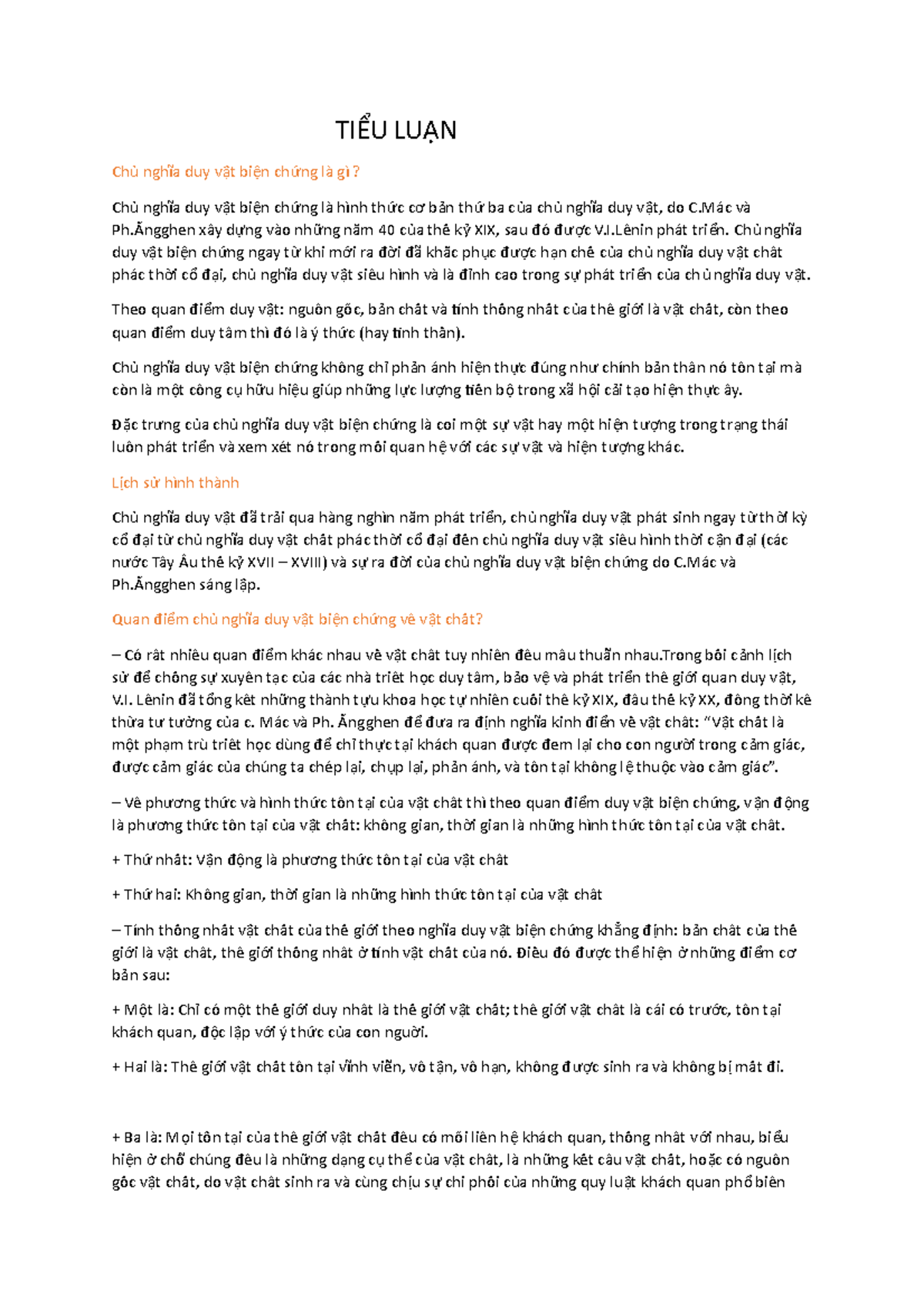 TIỂU LUẬN TRIẾT HỌC MAC - TI U LU N Ể Ậ Ch nghĩa duy v t bi n ch ng là gì ?ủ ậ ệ ứ Ch nghĩa duy ...
