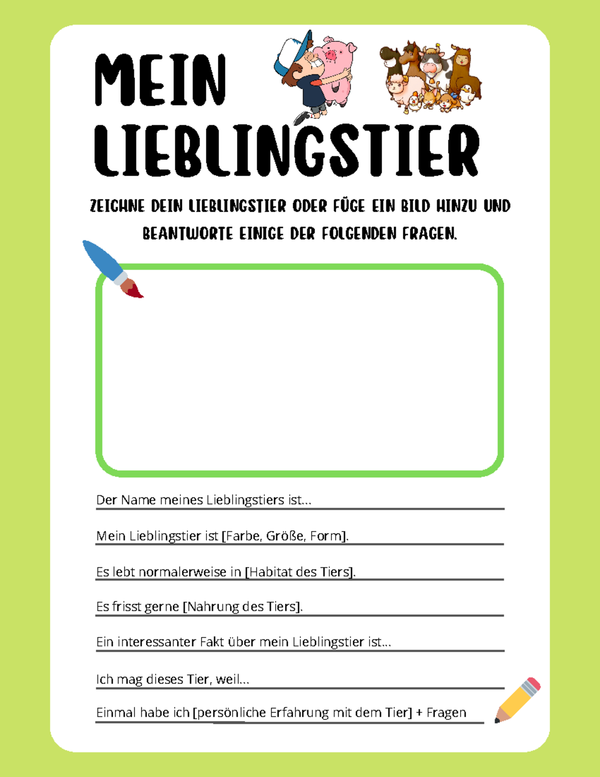 Mein LT 2 - Activity - GERM 201 - MEIN LIEBLINGSTIER ZEICHNE DEIN ...