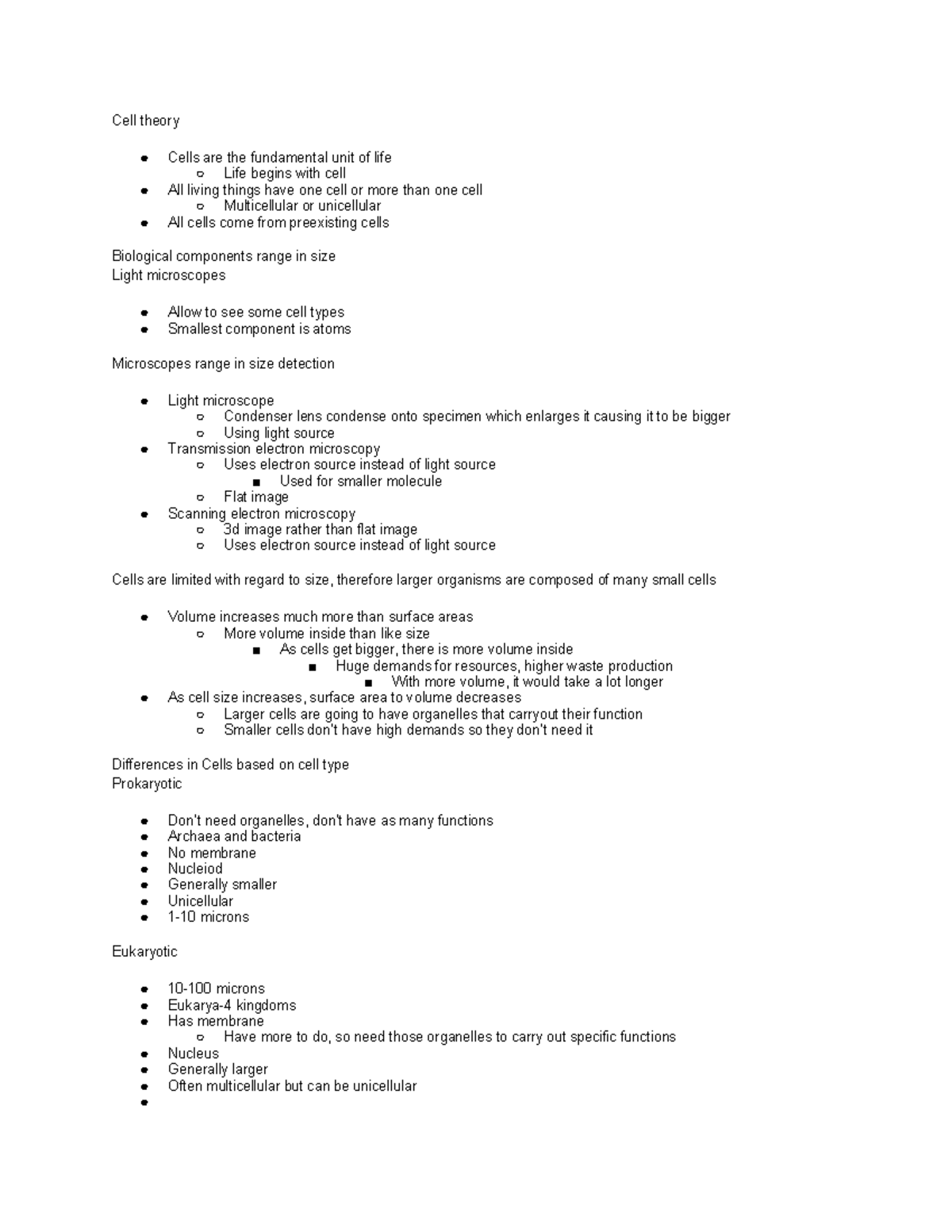 Biology notes - Cell theory Cells are the fundamental unit of life Life ...