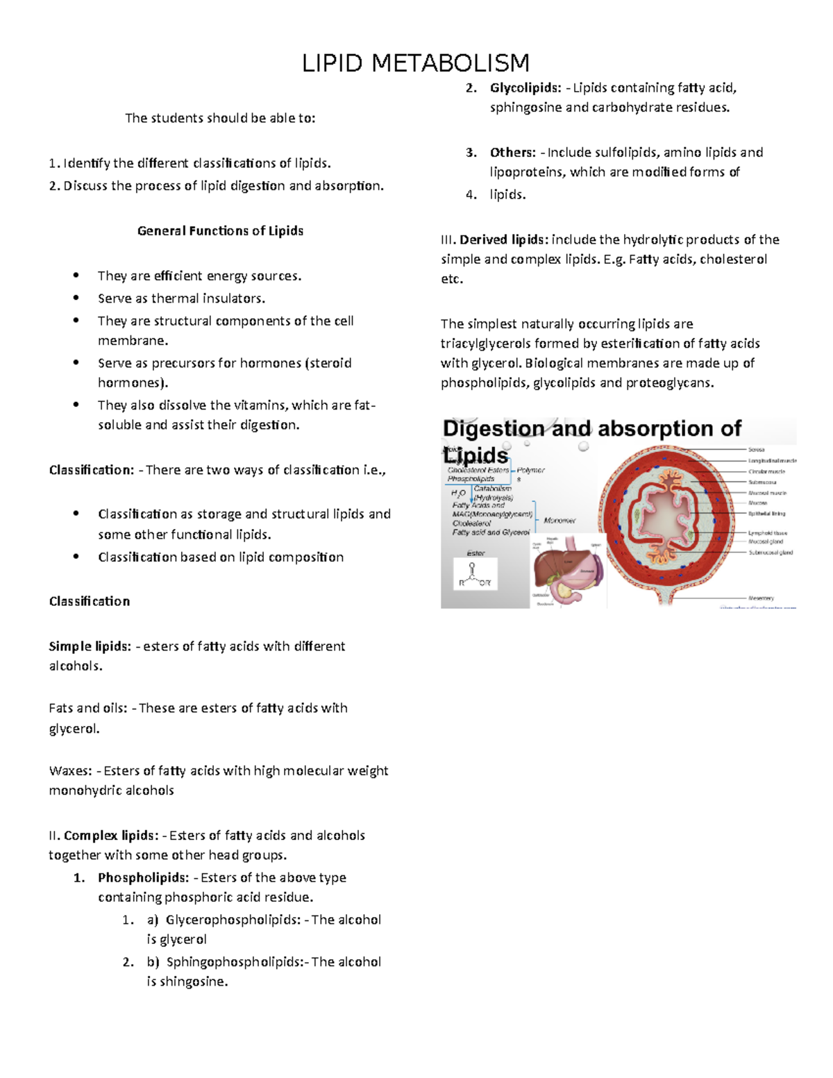 Lipid Metabolism - LIPID METABOLISM The students should be able to ...