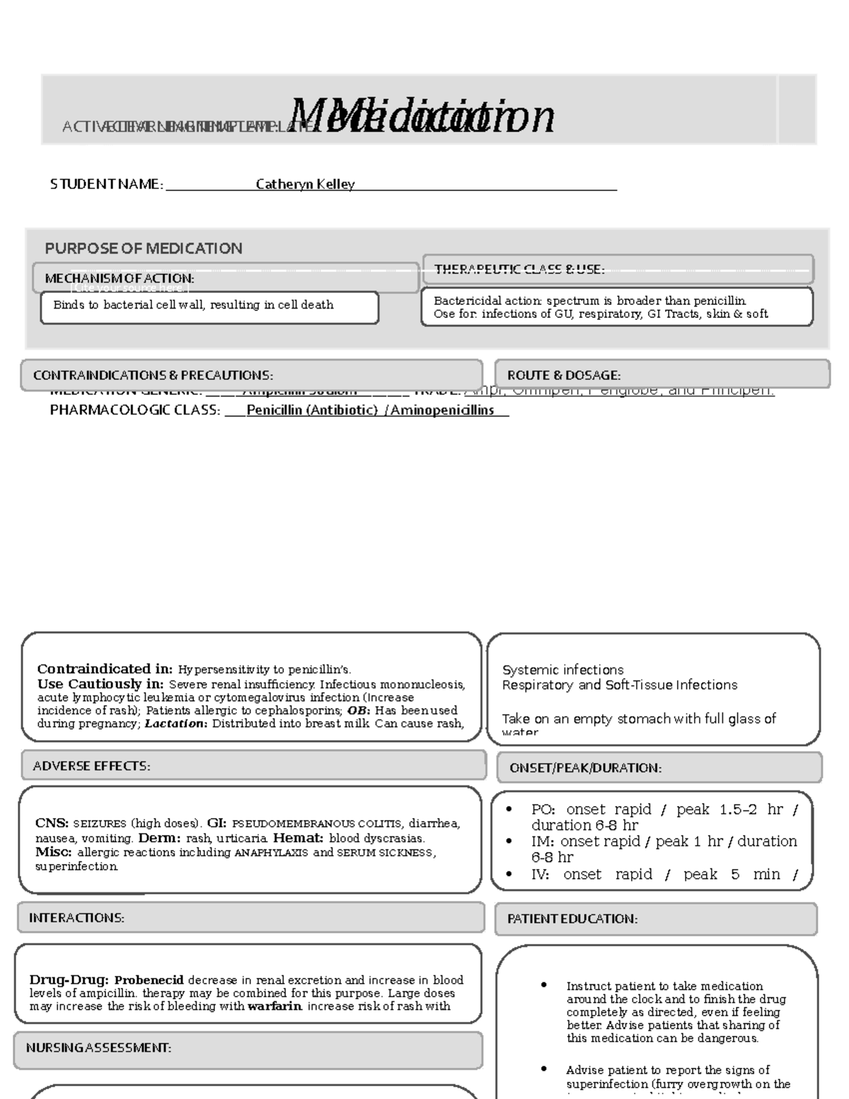 Ampicillin sodium drug card - Medication Medication ACTIVE ACTIVE ...