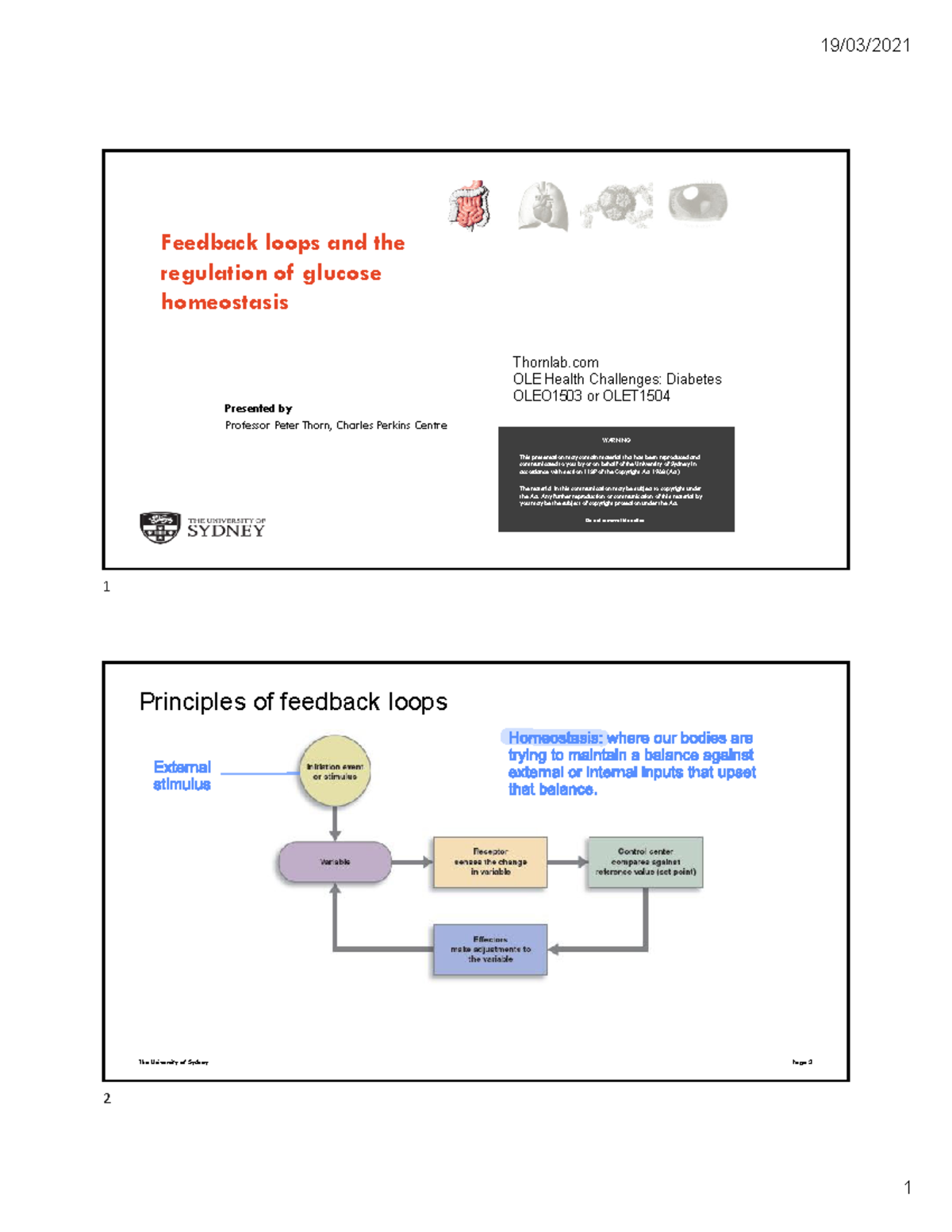 BIOL1008 (6) Homeostasis - The University of Sydney Page 1 Feedback ...