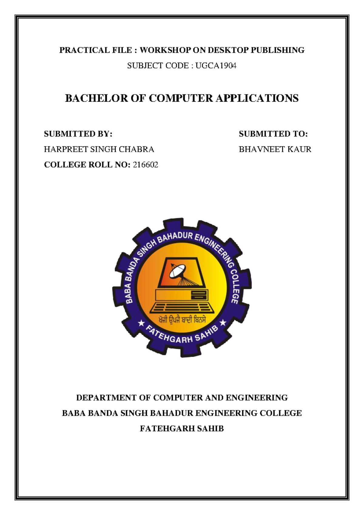 DTP Practical file - PRACTICAL FILE : WORKSHOP ON DESKTOP PUBLISHING ...