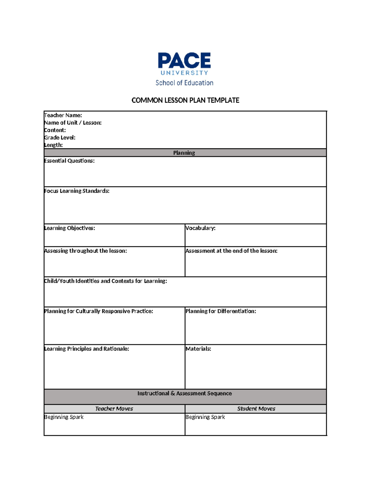Common Lesson PLAN Template - COMMON LESSON PLAN TEMPLATE Teacher Name ...