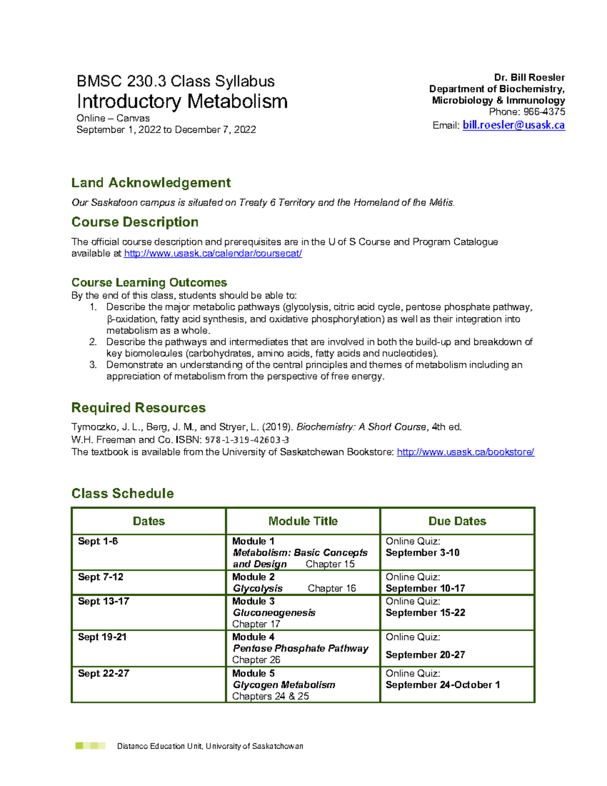 BMSC 230 syllabus T1 22-23 - Distance Education Unit, University of ...