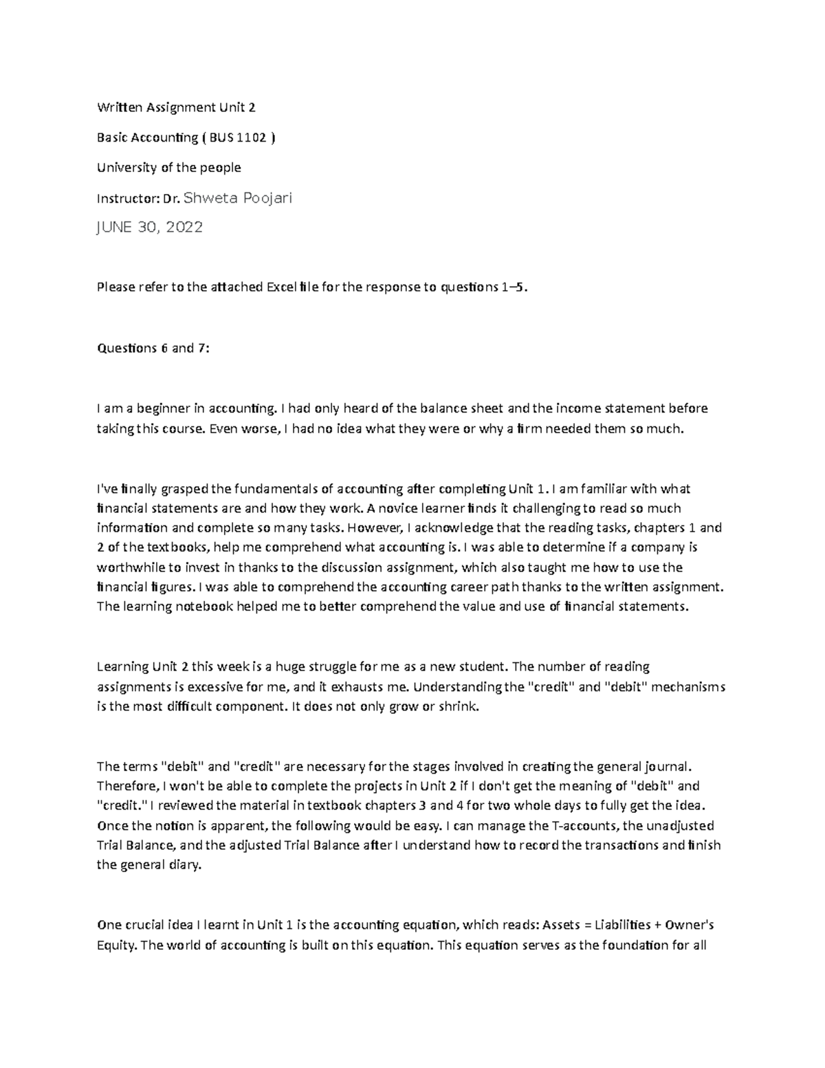 Learning Journal Unit 2 - Written Assignment Unit 2 Basic Accounting ...