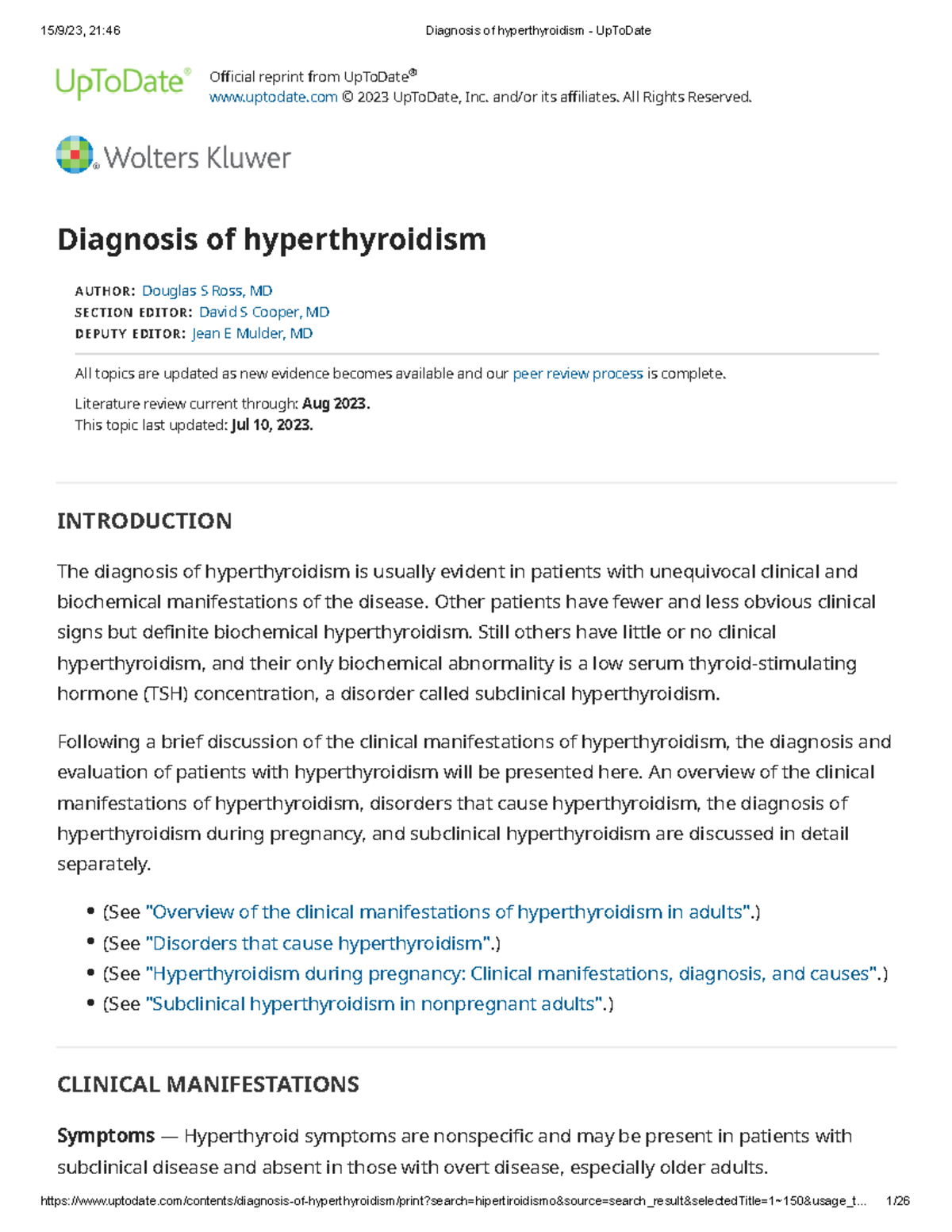 Diagnosis of hyperthyroidism - - Studocu