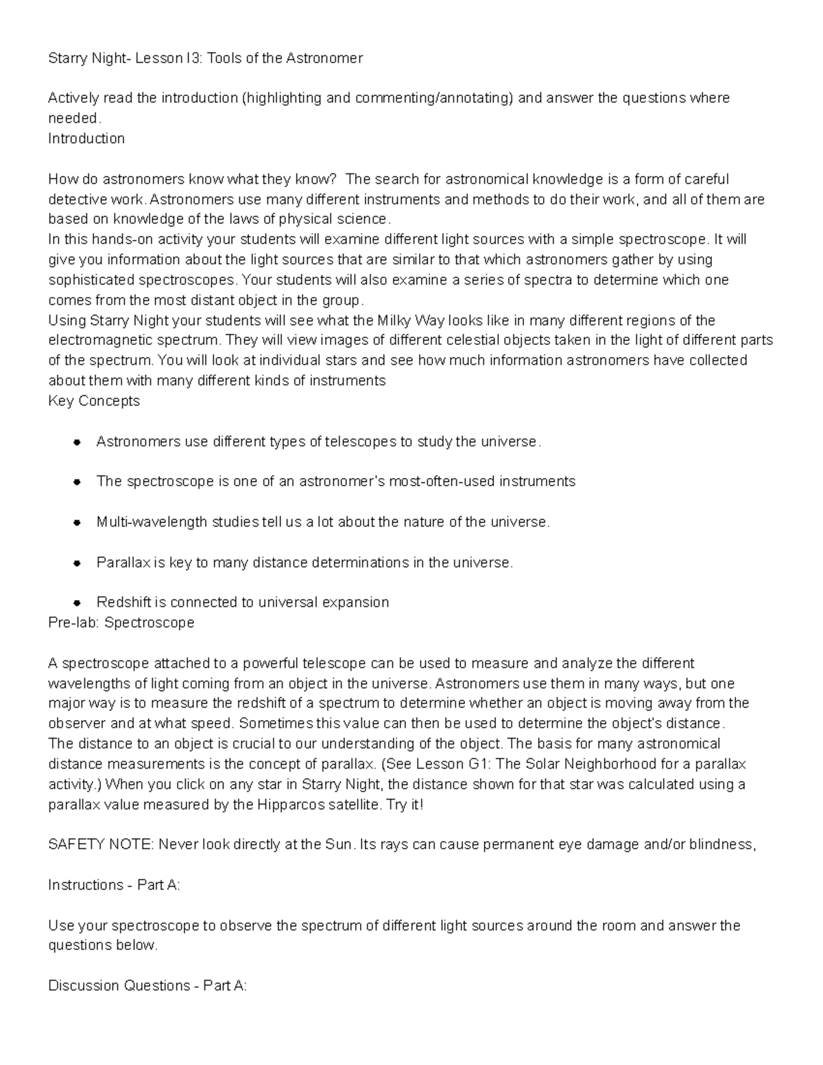 Starry Night Lab I3- Space Based Astronomy - 4421070 - Starry Night ...