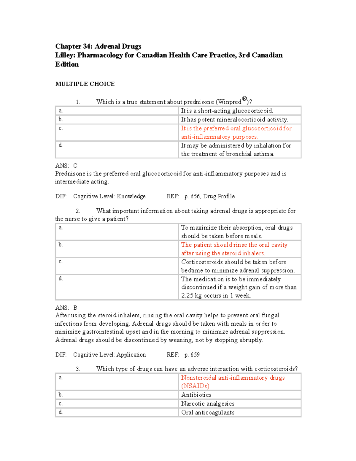 C34 - chap 34 - Chapter 34: Adrenal Drugs Lilley: Pharmacology for ...