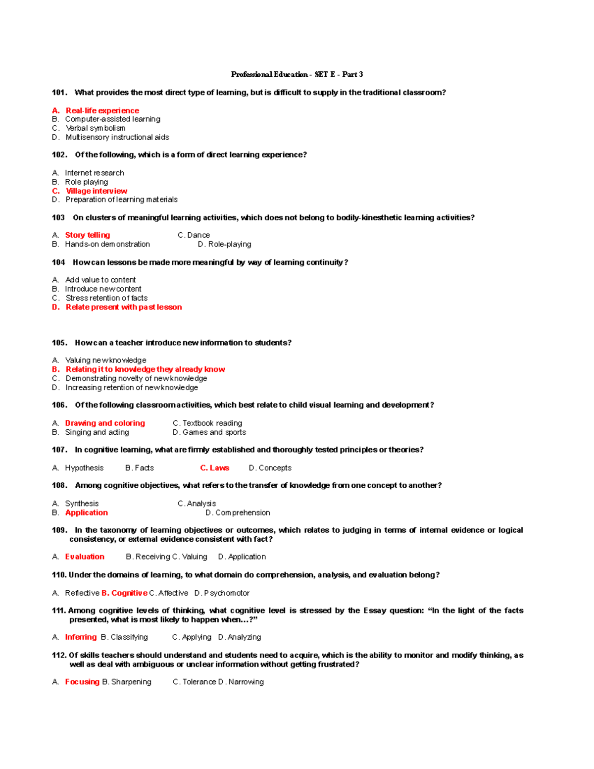 Professional Education - SET E - Part 3 - Copy - Professional Education ...