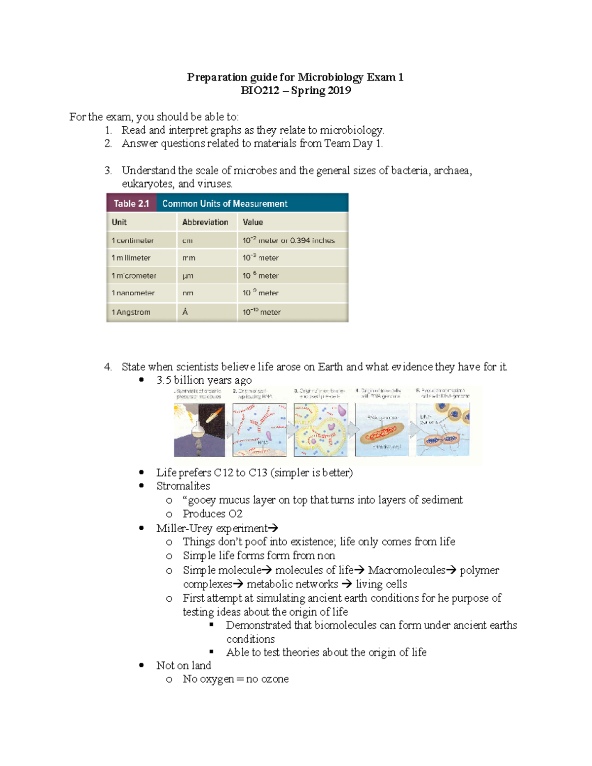 BIO212 Sp2019 Exam 1 Prep - Preparation guide for Microbiology Exam 1 BIO212 – Spring 2019 For ...
