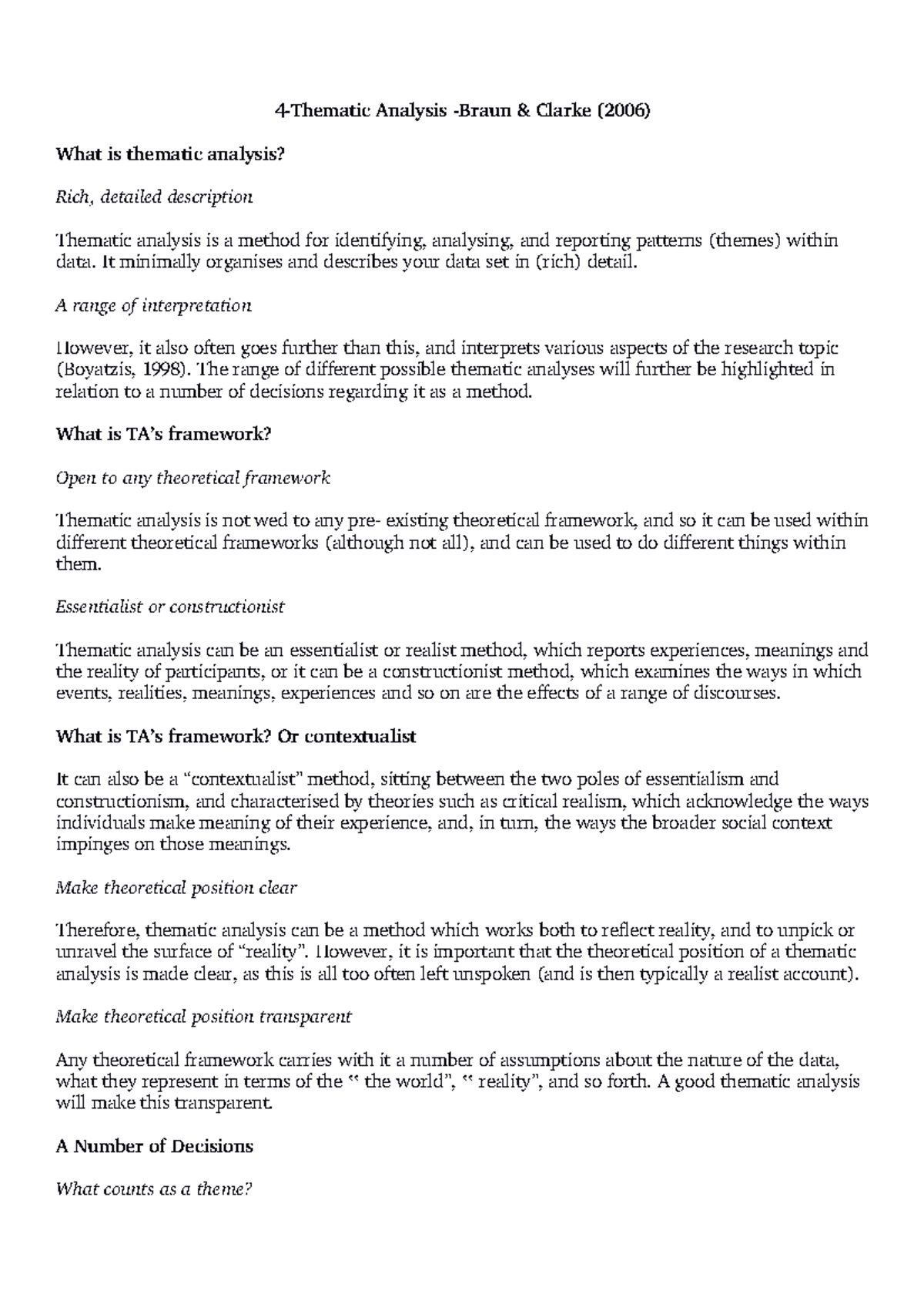 Field Methods(Chapter 4) - 4 - Thematic Analysis - Braun & Clarke ...