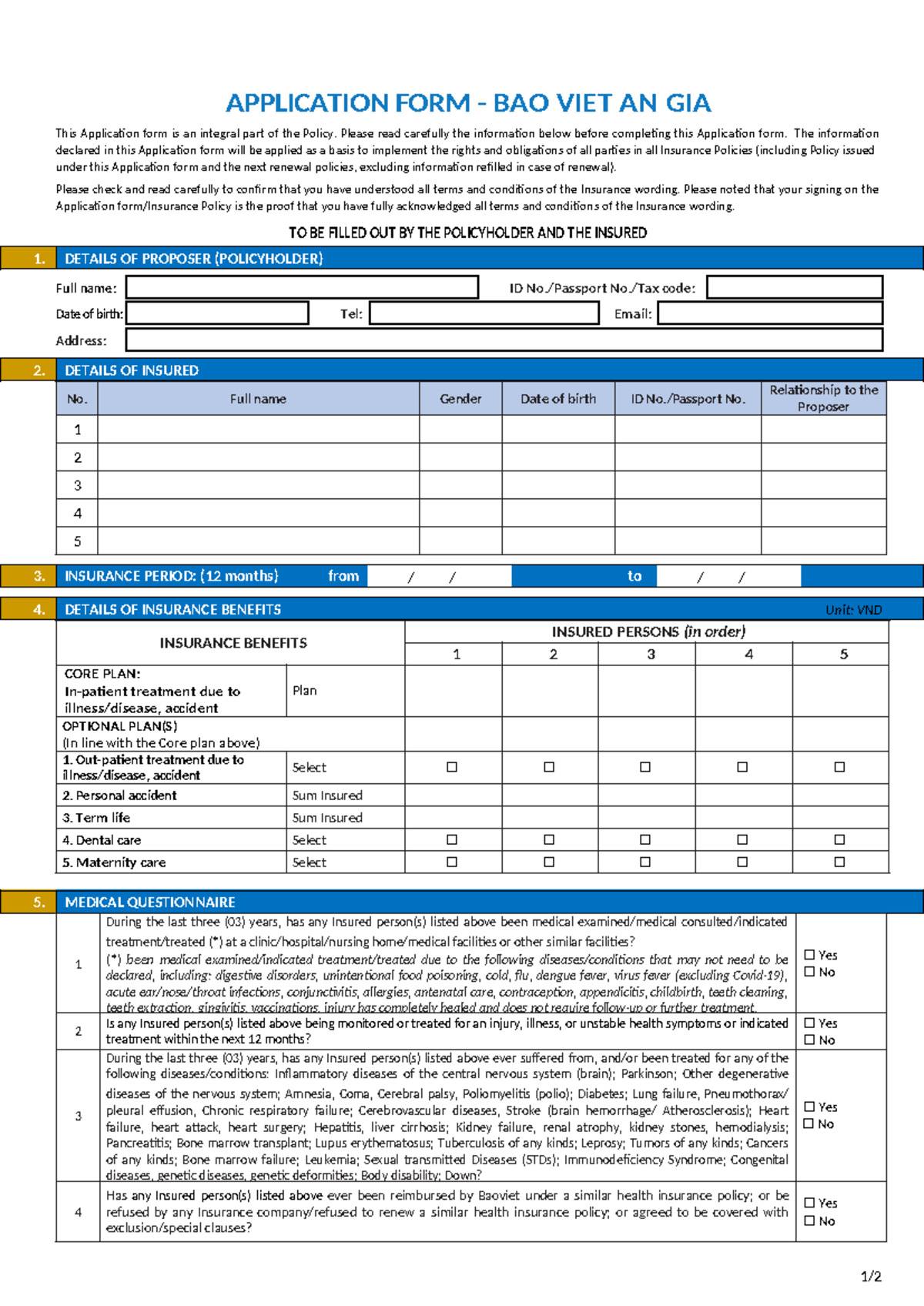 Phu-luc-2 - APPLICATION FORM - BAO VIET AN GIA This Application form is ...